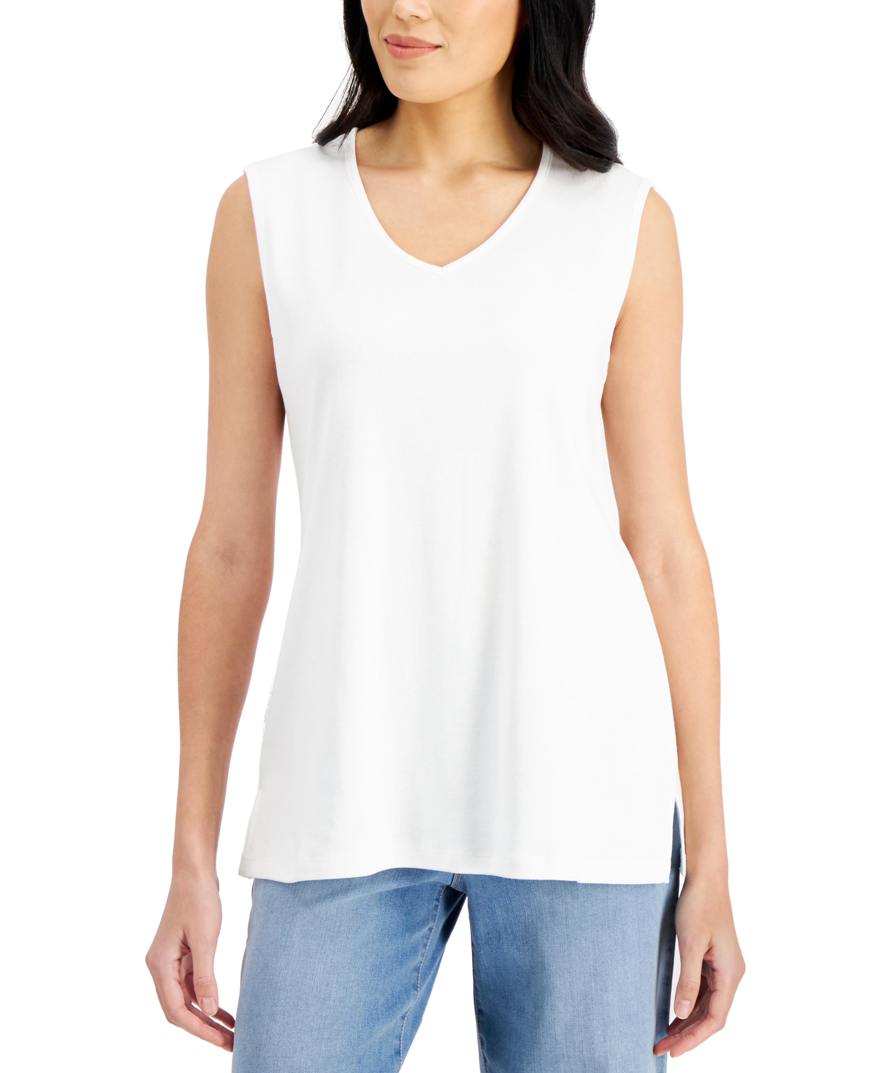 Karen Scott V Neck Cotton Tunic Tank Top Bright White S - Walmart.com
