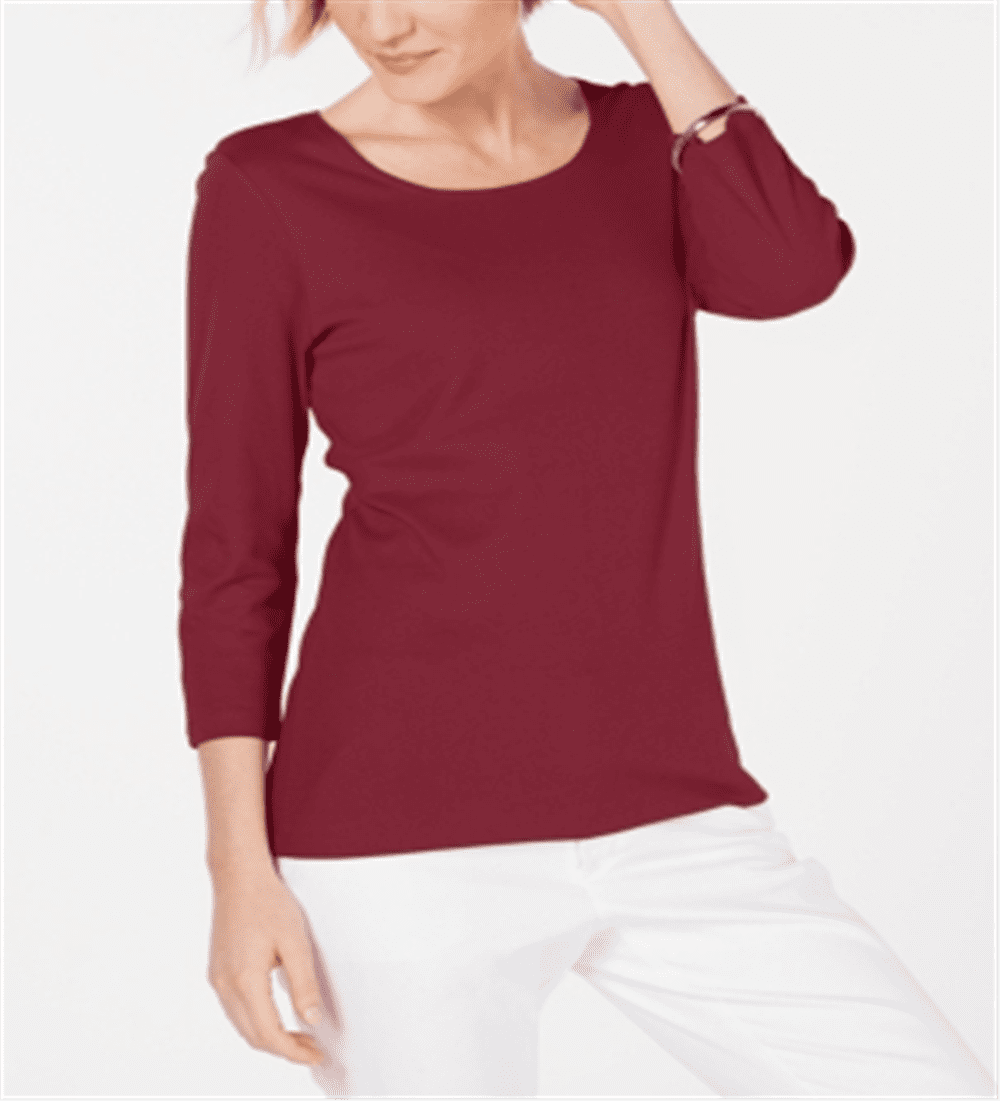 Karen Scott Women's Cotton 3/4 Sleeve Top Red Size Large - Walmart.com