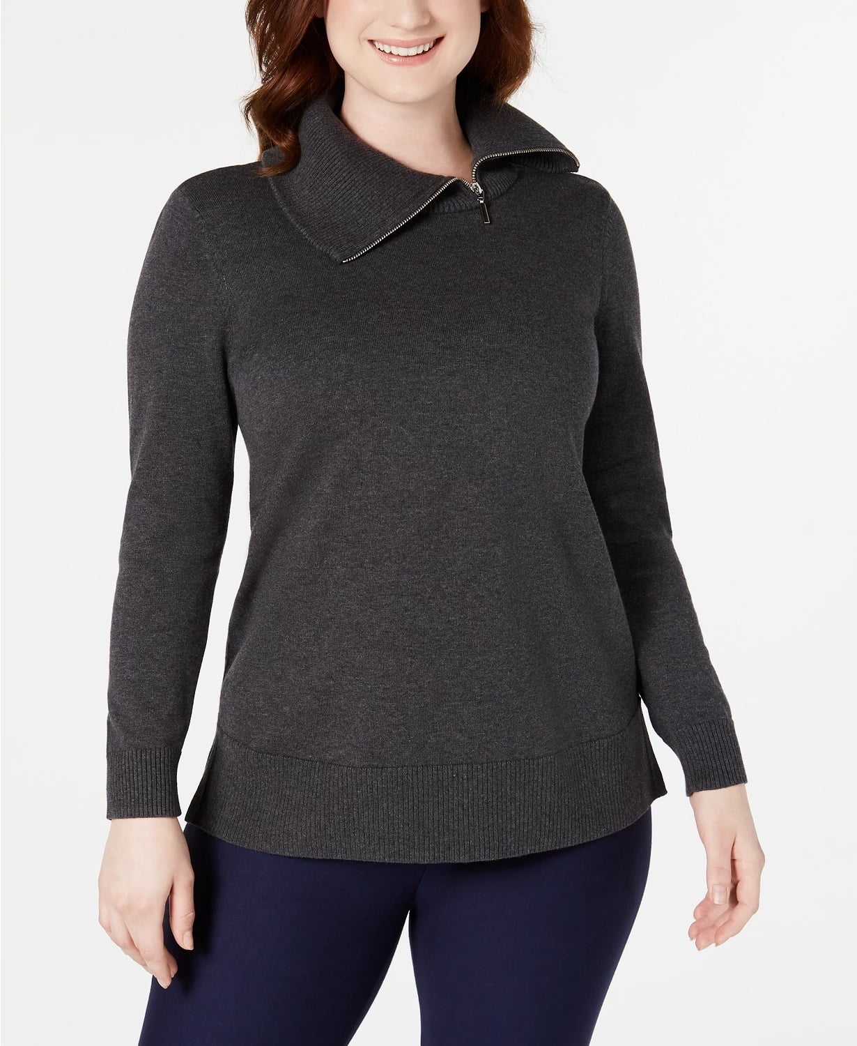 Karen Scott Women's Cotton Zip-Neck Sweater (S, Ocean Pine) - Walmart.com