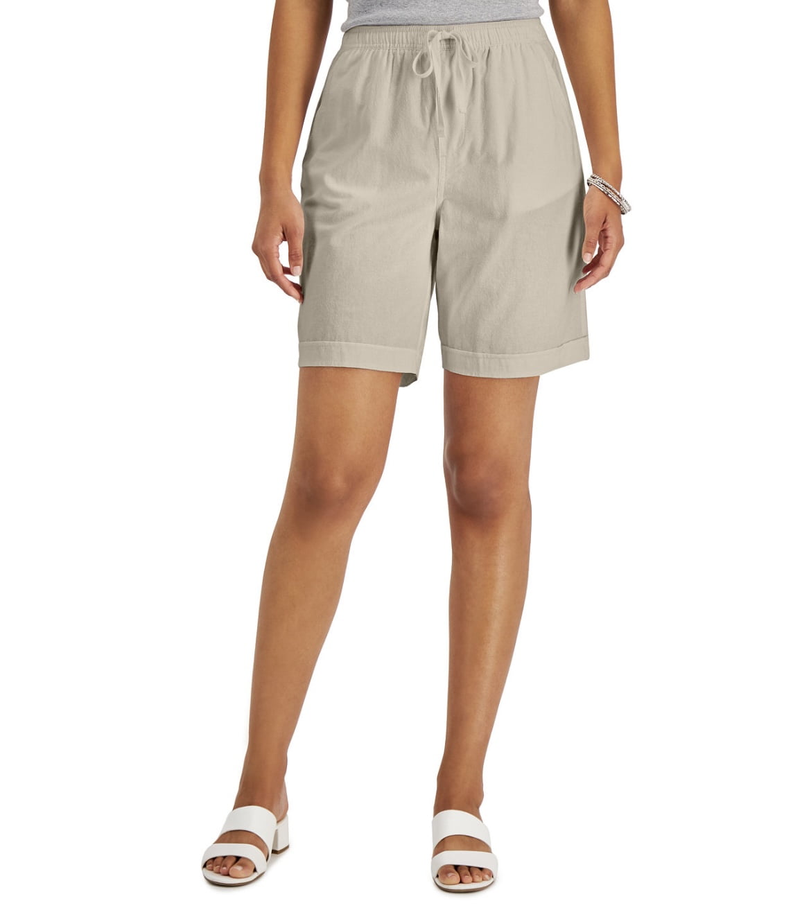 Karen Scott Women's Drawstring Petite Cotton Gemma Shorts Stone Wall (Stone Wall, PP) - Walmart.com