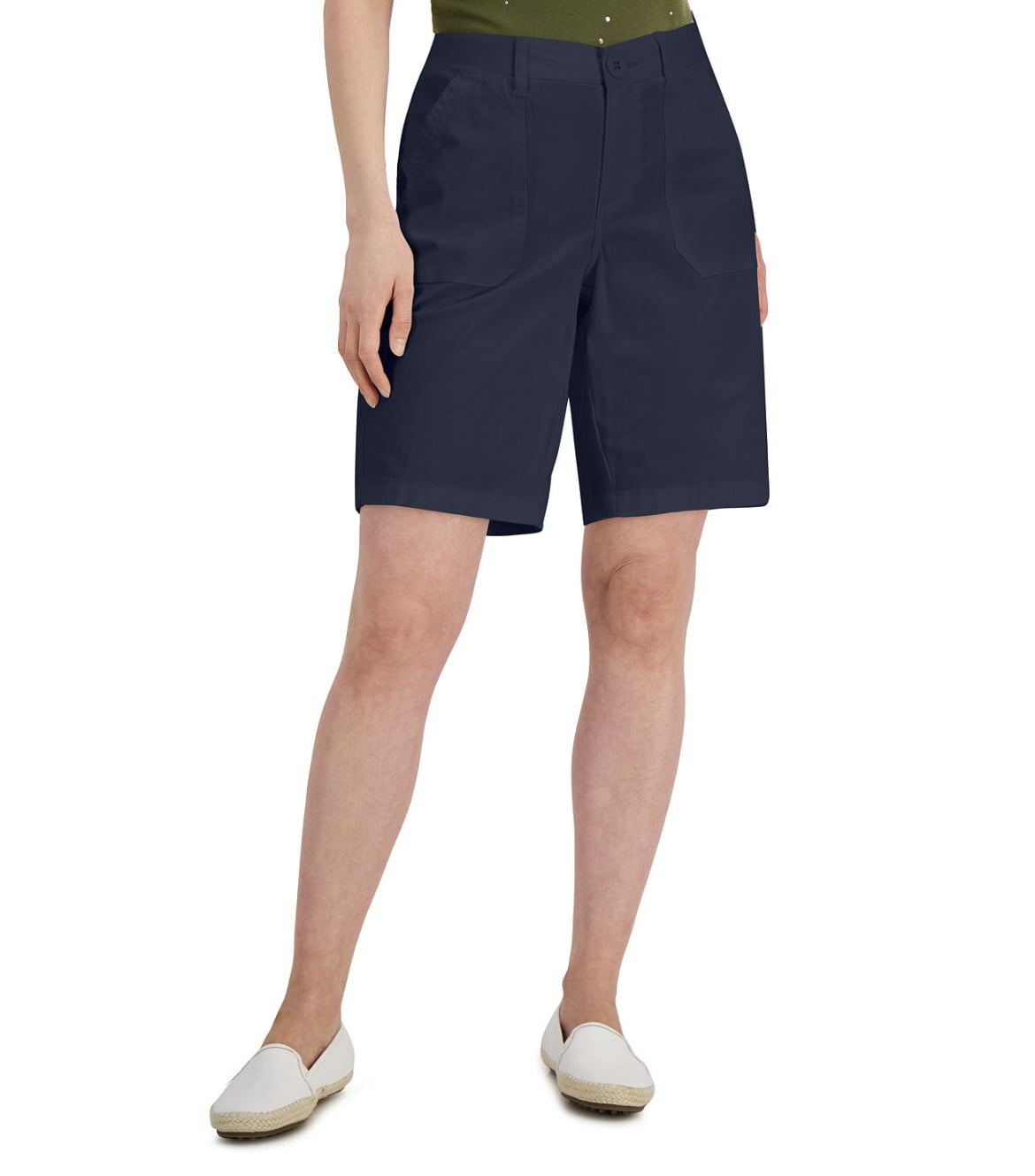 Karen Scott Women's Elastic Waist Zipper Front Shorts Intrepid Blue ...