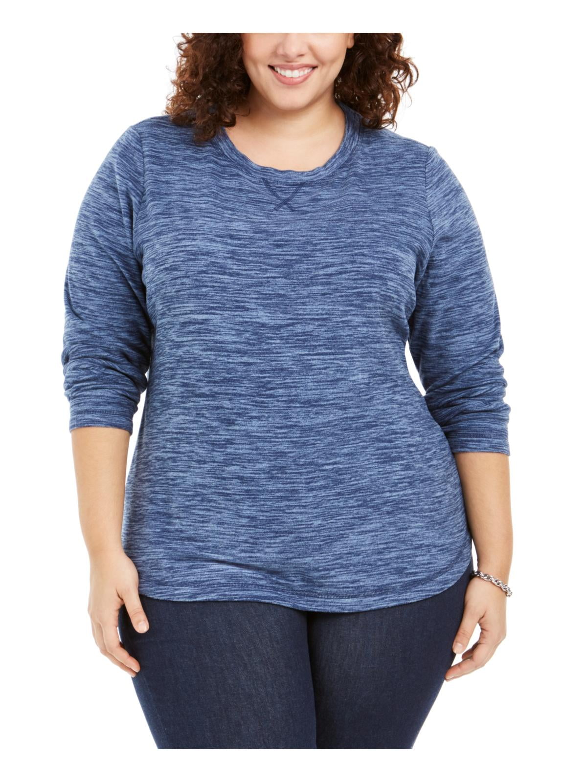 Karen Scott Women's Plus Size Marled Microfleece Top Navy Size 0X ...