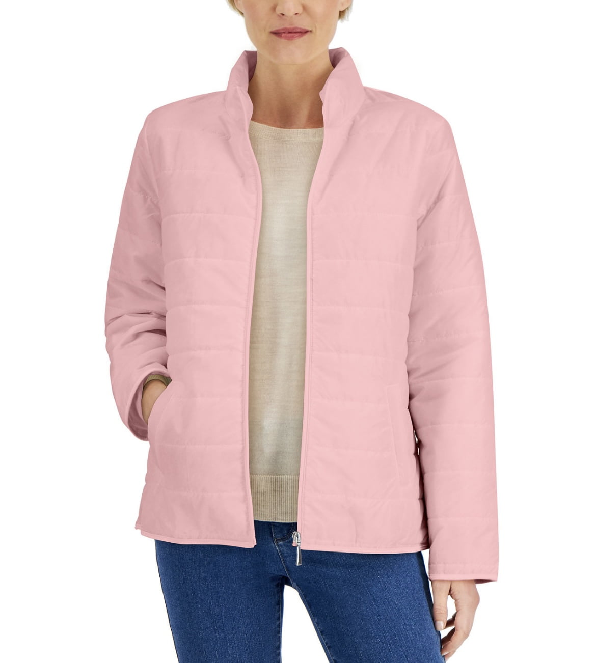 Karen Scott Women's Pockets Solid Puffer Jacket Soft Pink Size S ...