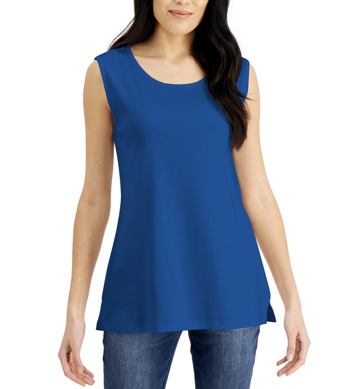 Karen Scott Women's Sleeveless Cotton Tunic Tank Top Vibrant Blue ...