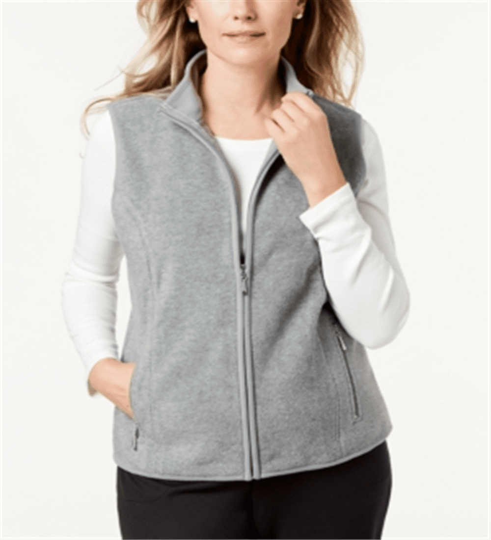 Karen Scott Women's Sport Zip up Zeroproof Fleece Vest Gray Size Medium ...