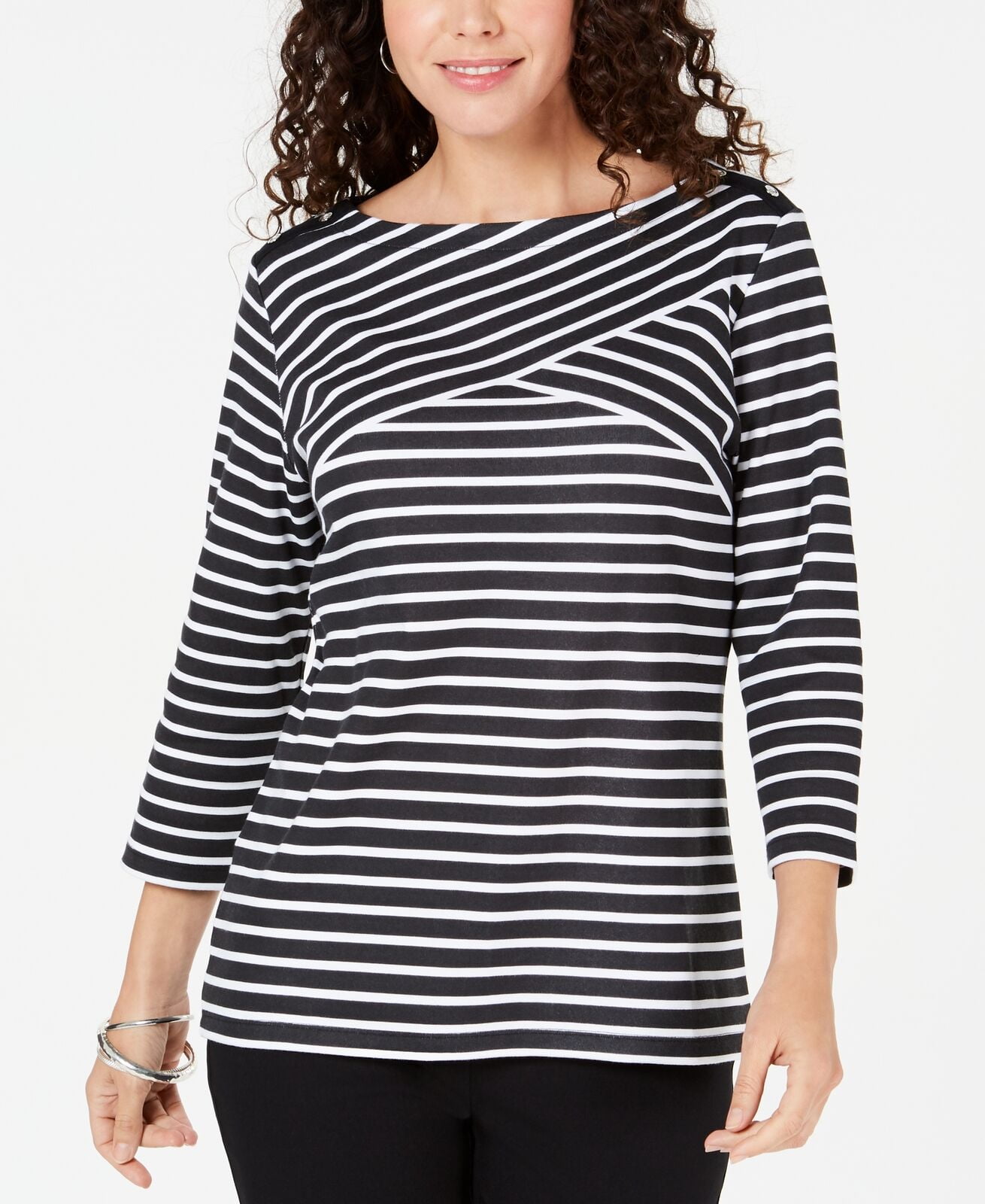 Karen Scott Women's Striped Crossover Top Black Size Medium - Walmart.com