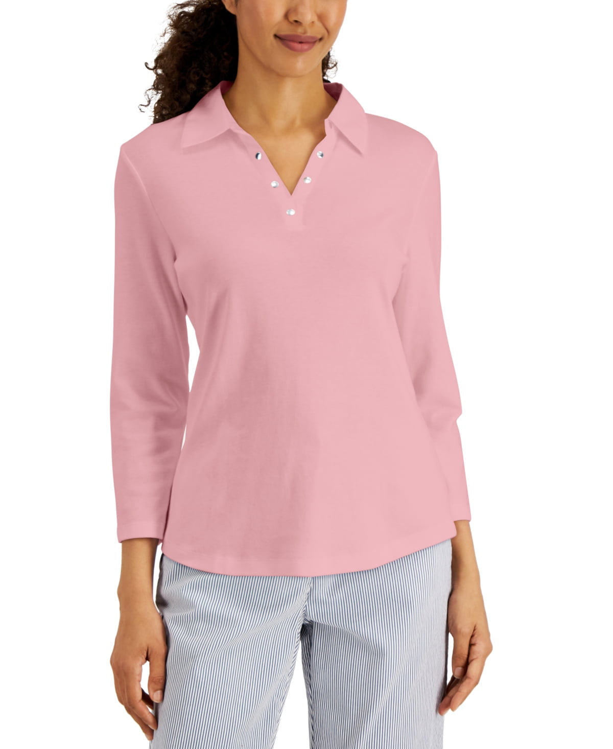 Karen Scott Women's Studded Johnny Collar Top Pink Size Large - Walmart.com