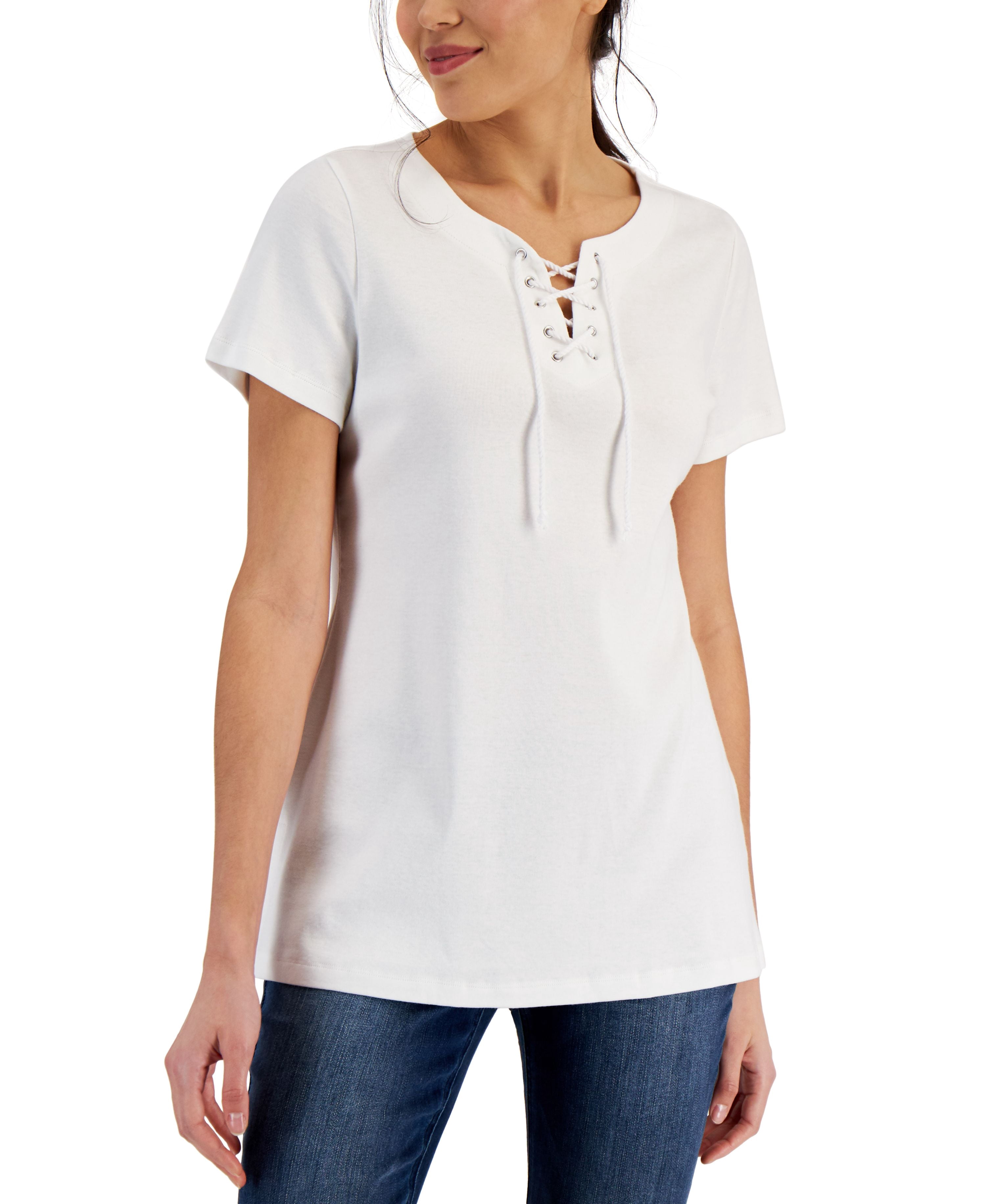 Karen Scott Womens Cotton Lace Up Tunic Bright White M - Walmart.com
