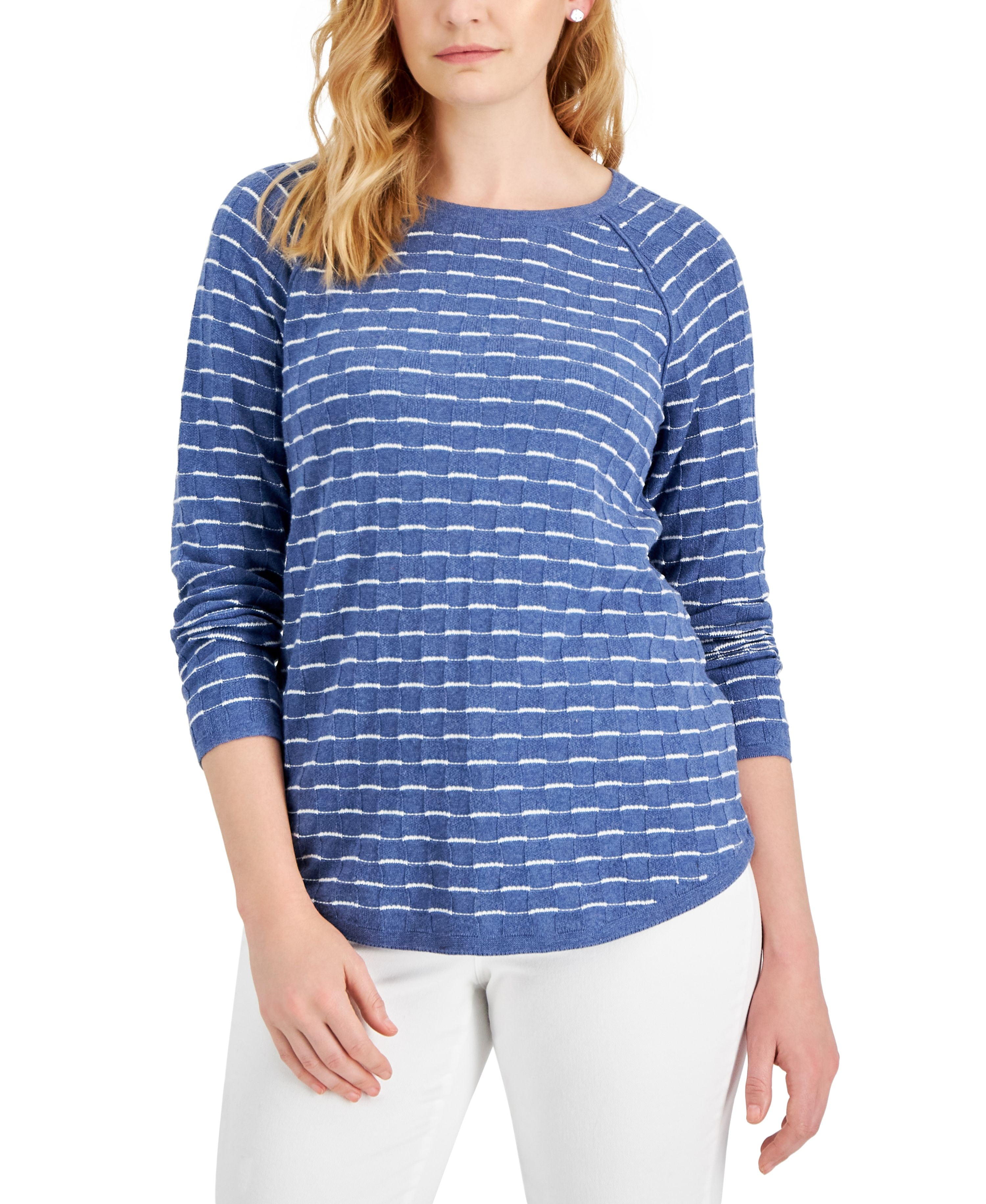 Karen Scott Womens Cotton Tuck Stitch Sweater Heather Indigo XS ...