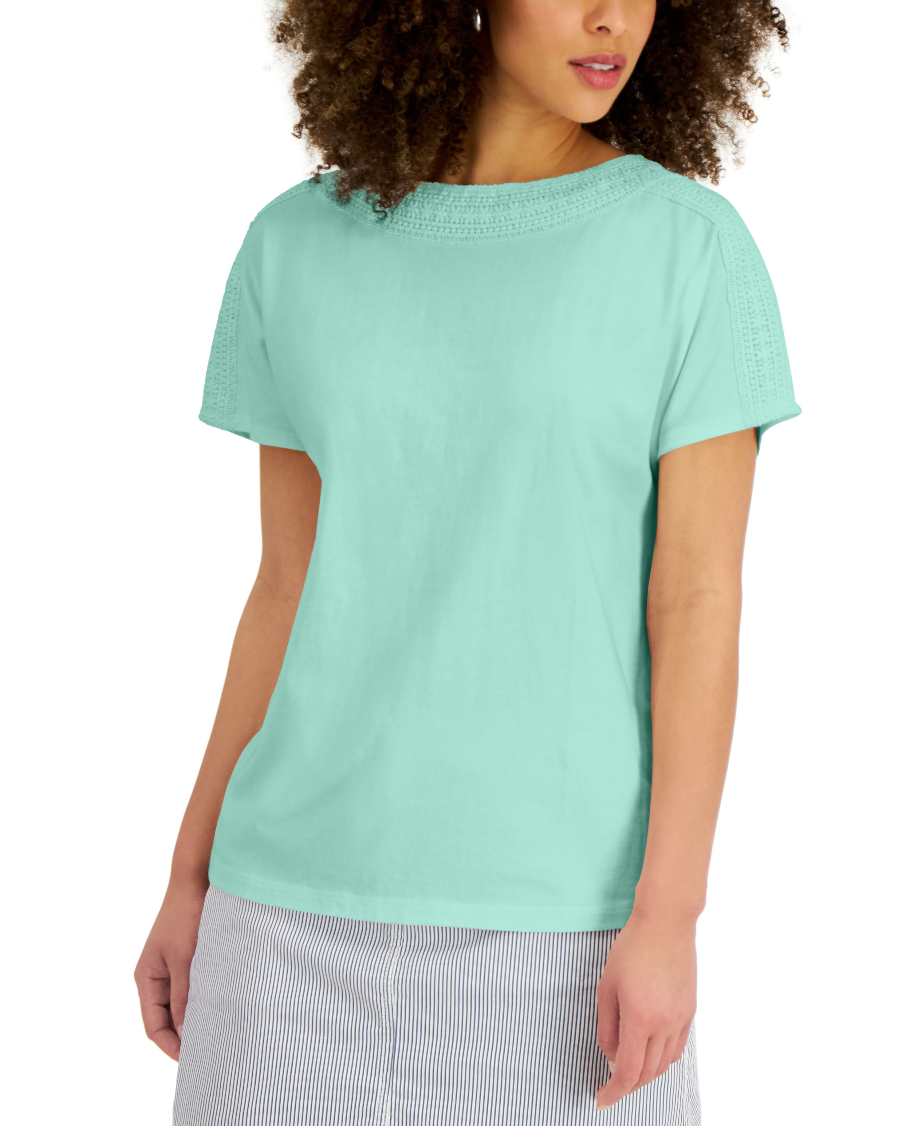 Karen Scott Womens Crochet Trim Top Aqua Ice XL - Walmart.com