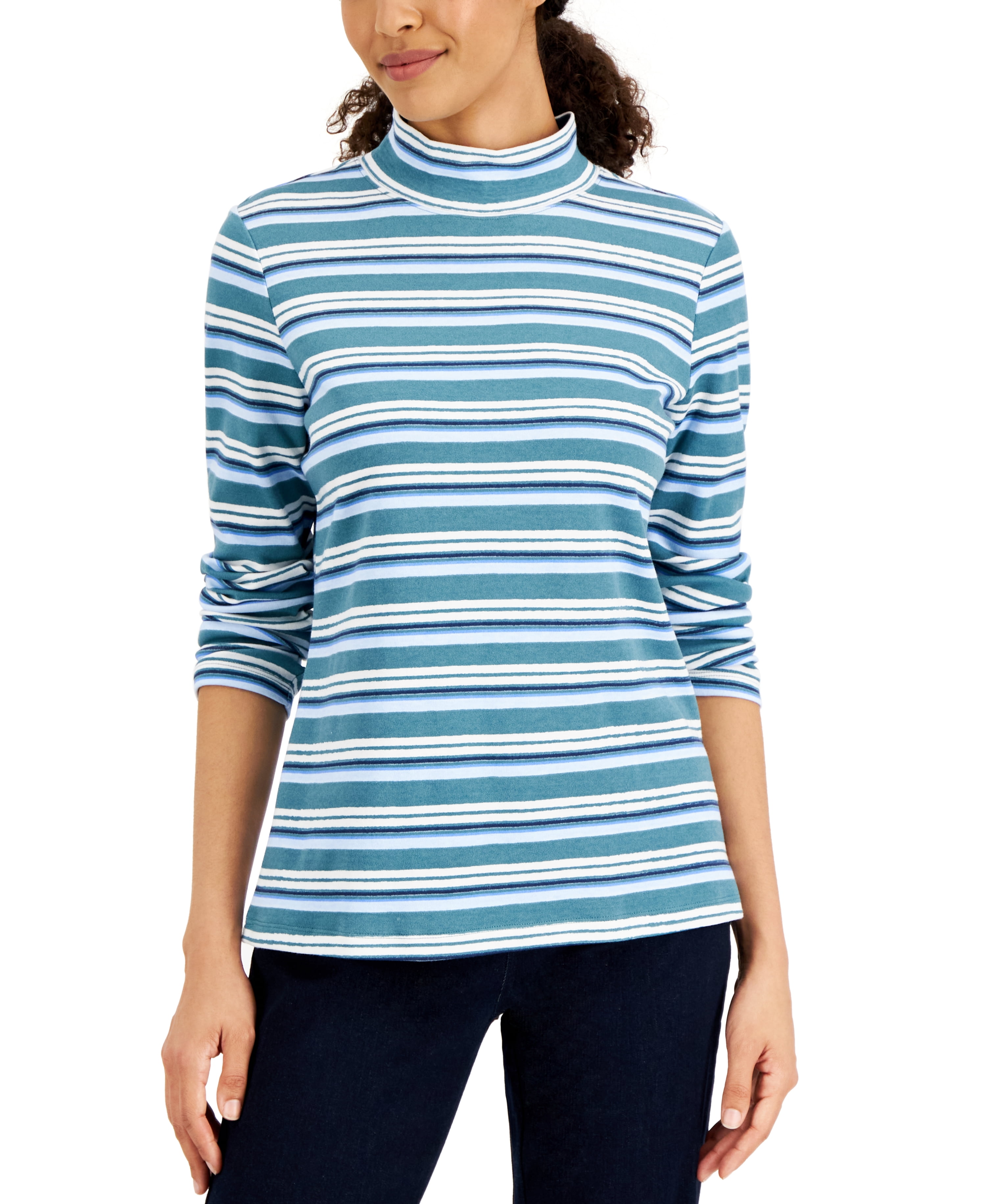 Karen Scott Womens Desert Stripe Mock Neck Top Deep Jade XS - Walmart.com