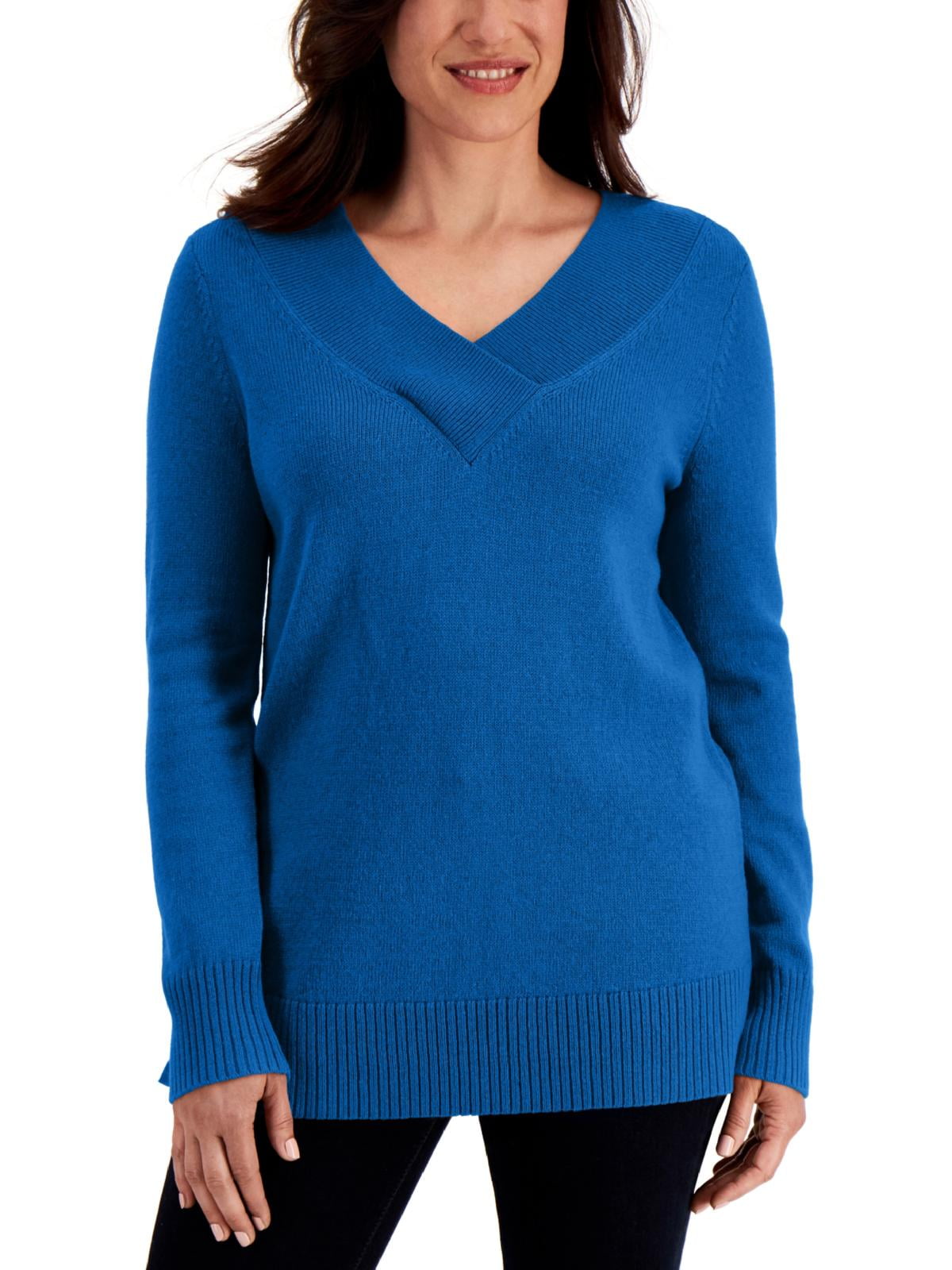 Karen Scott Womens Knit Ribbed Trim V-Neck Sweater - Walmart.com