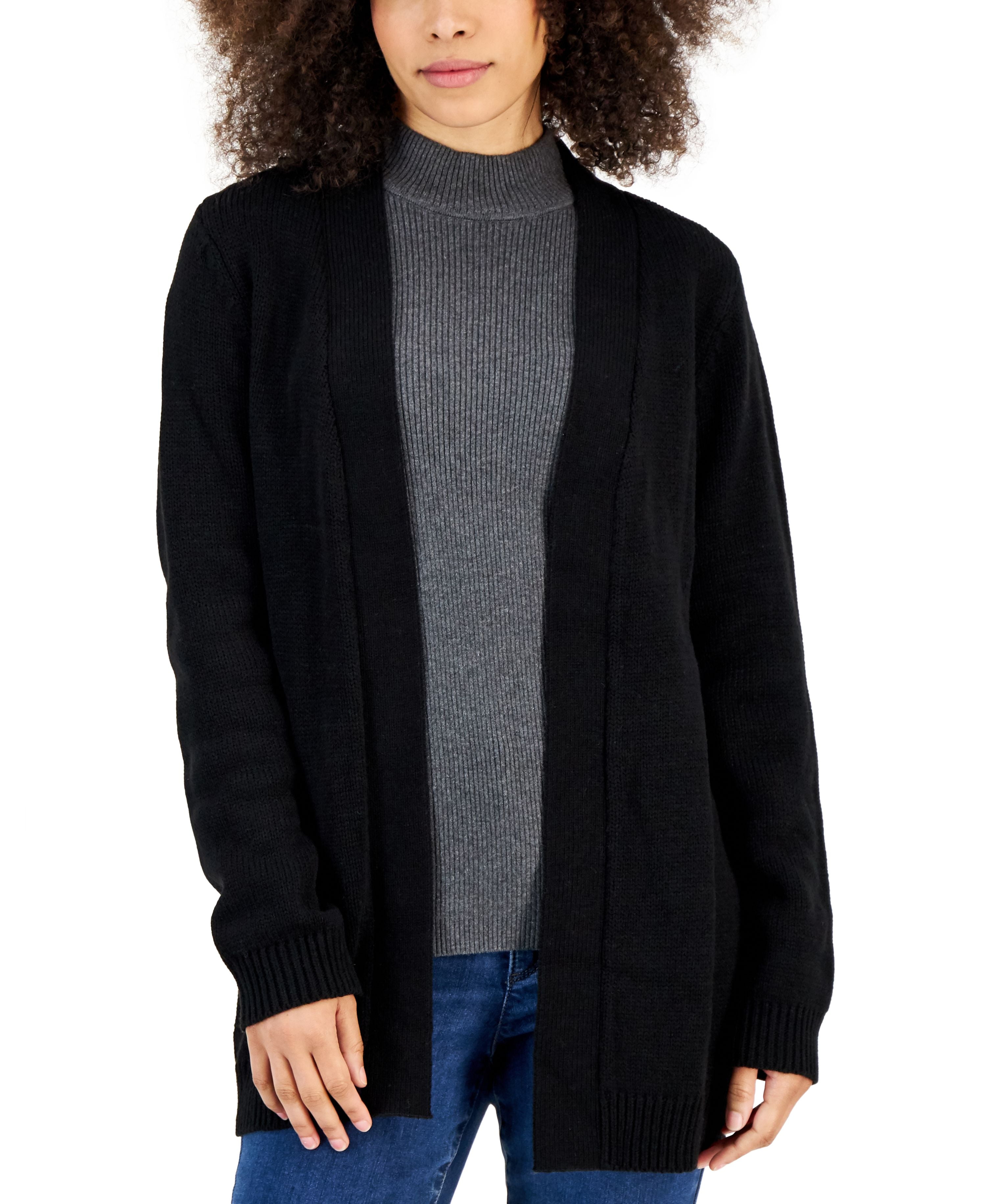 Karen Scott Womens Open Front Cardigan Deep Black M - Walmart.com