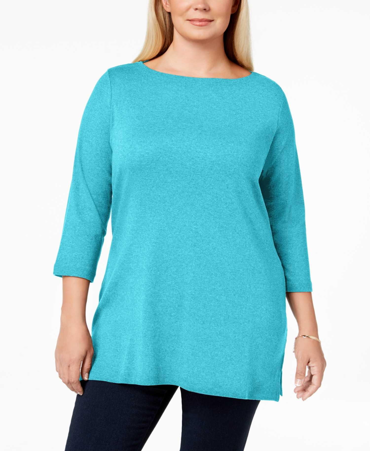 Karen Scott Womens Plus Boatneck Tunic Cotton Boat-Neck Tunic Top Blue ...