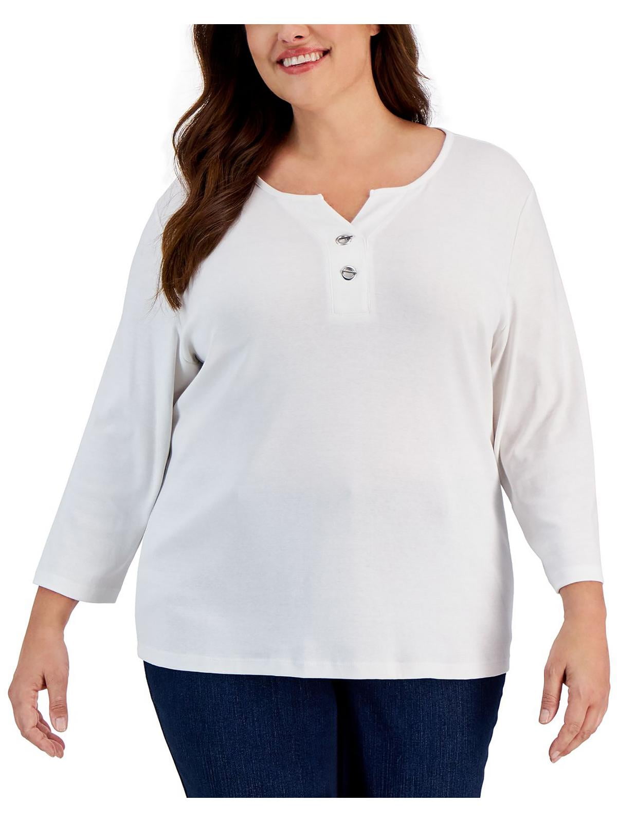 Karen Scott Womens Plus Cotton Toggle Button Neck Blouse - Walmart.com