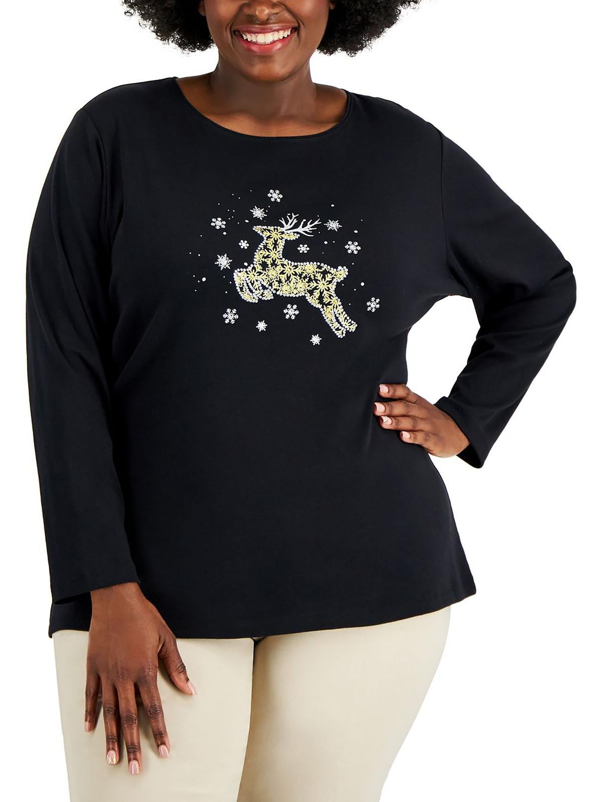 Karen Scott Womens Plus Whimsy Glitter Graphic Blouse - Walmart.com