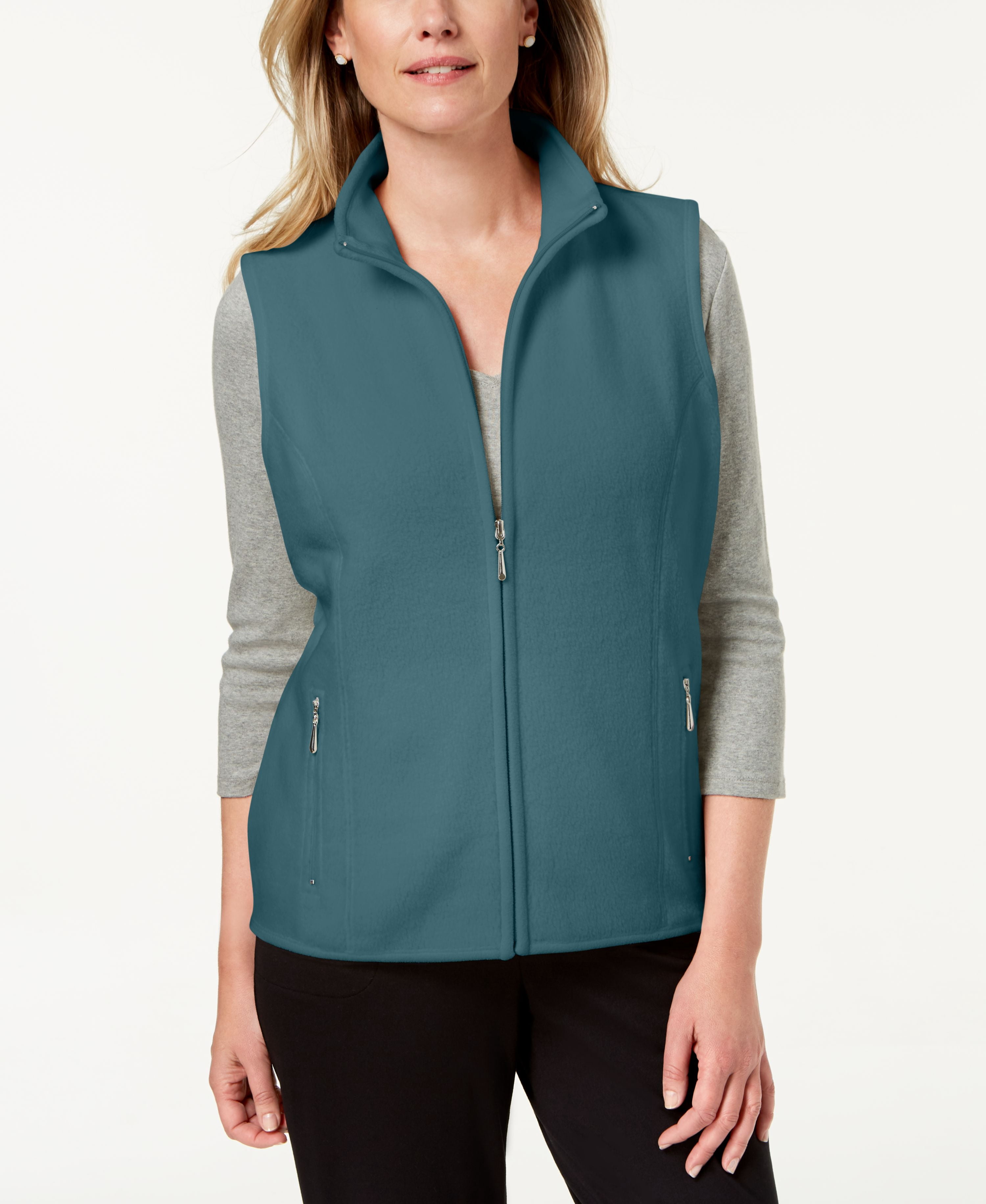 Karen Scott Zeroproof Fleece Vest Jade S - Walmart.com