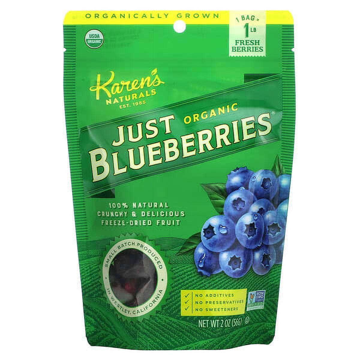 Karen's Naturals, Organic Just Blueberries, Freeze-Dried Fruit, 2 oz ...