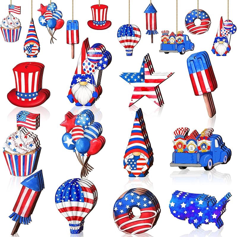 Karenhi 36 Pcs 4th of July Patriotic Ornaments for Tree Wooden Memorial ...