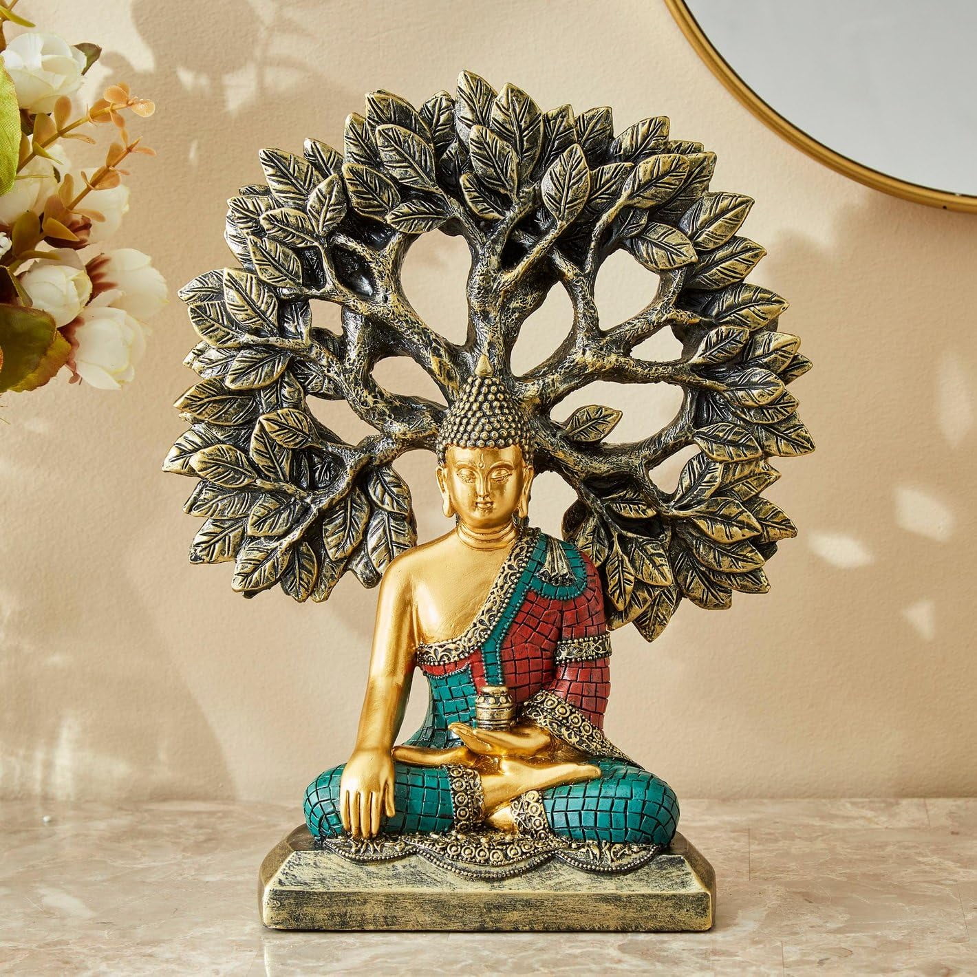 Karigaari India Handcrafted Buddha Showpiece with Bodhi Tree for Home ...