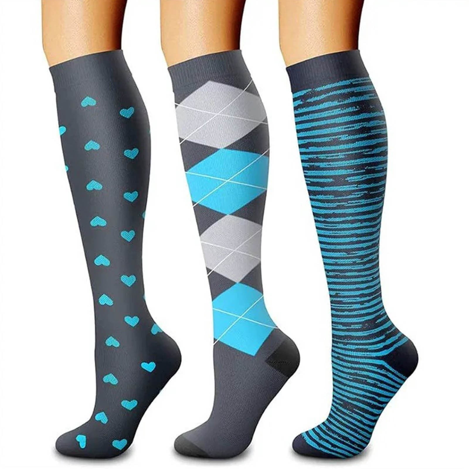 Karight 3 Pairs Compression Socks for Women&Men 20-30 mmHg Knee High ...