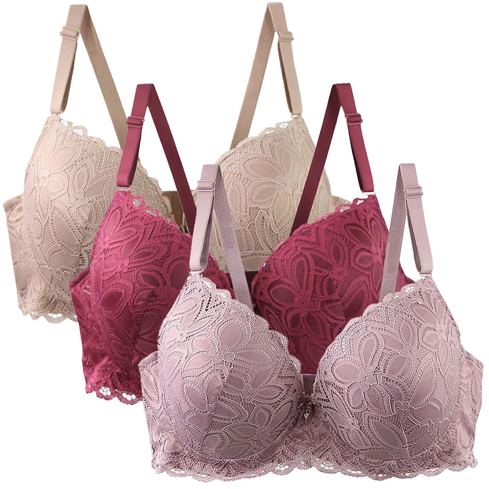 Karight Pack of 3 Push Up Bras for Women Add 2 Cups Sexy Lace Cleavage ...