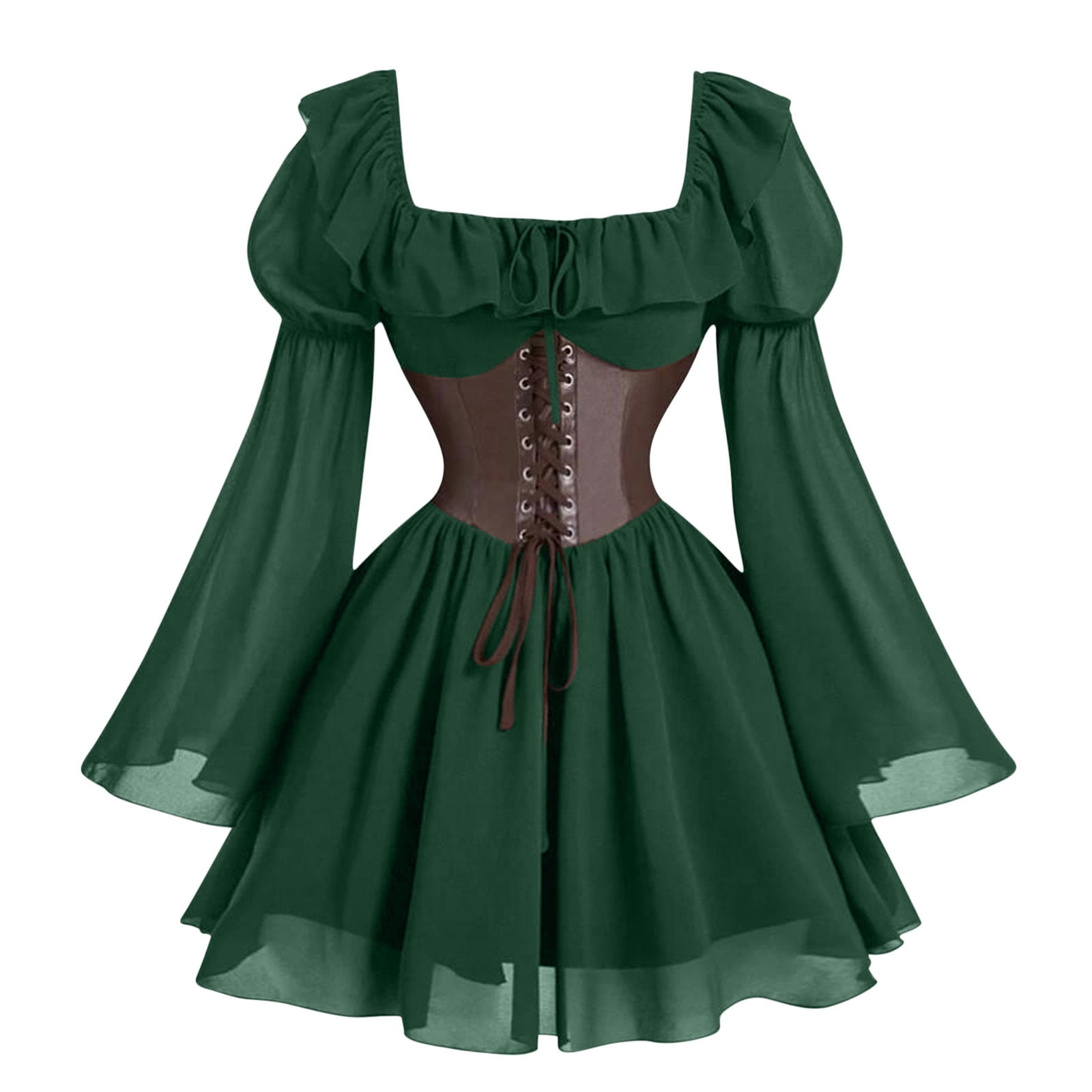 Karight Renaissance Retro Short Dresses for Women Chiffon Bell Sleeve ...