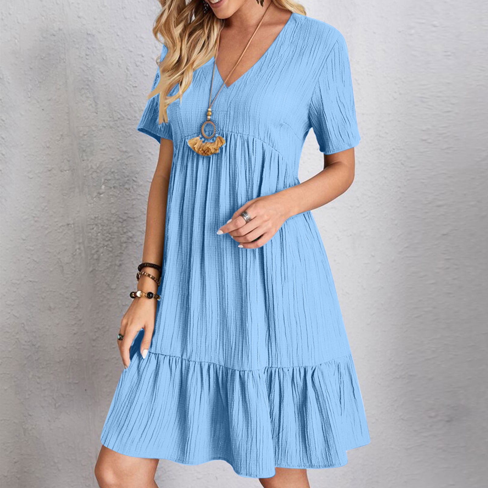 Karight Summer Dresses for Women 2026 Vacation Short Sleeve V Neck Midi ...