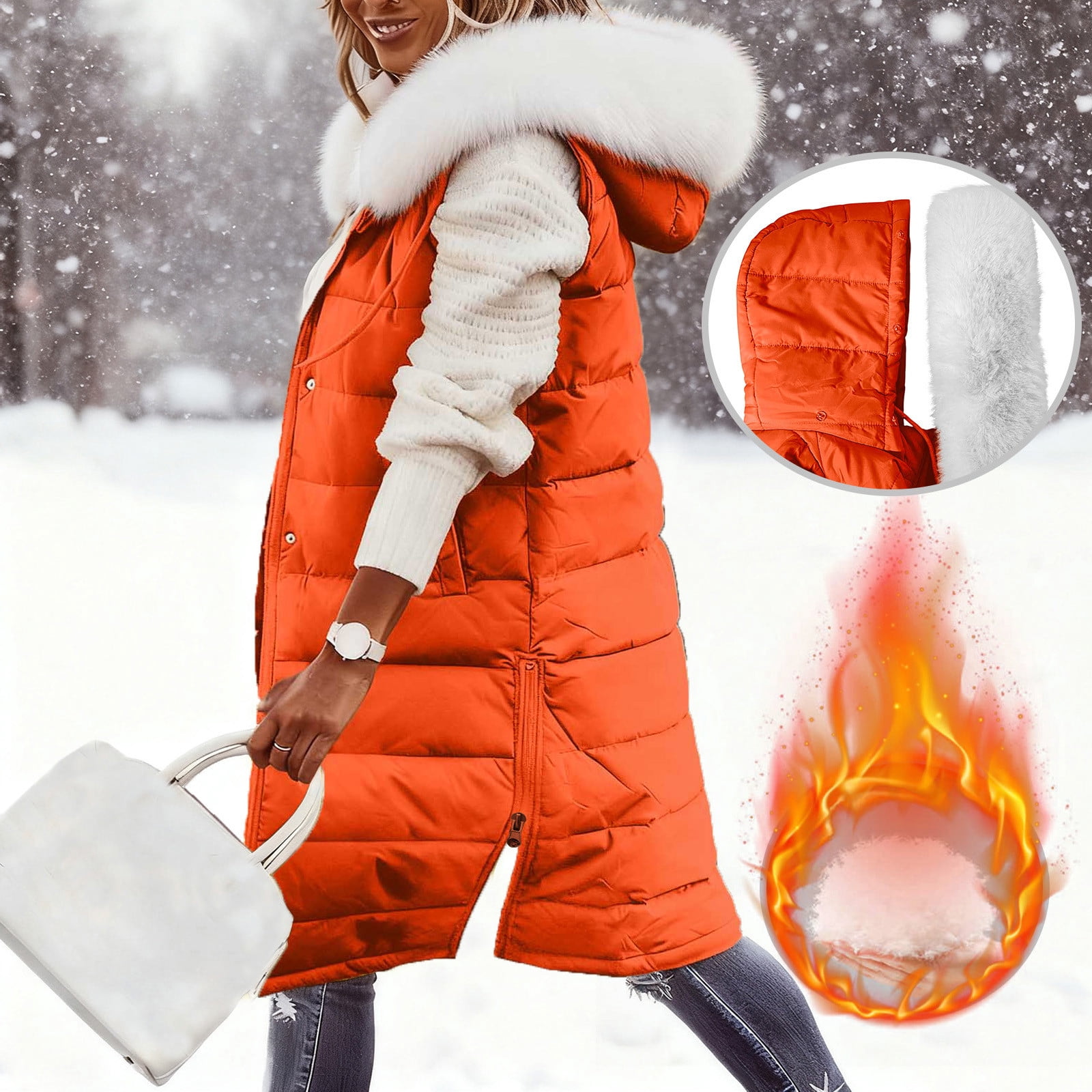 Karight Women Fleece Lined Long Parka with Faux-Fur Hood - Long Puffer ...