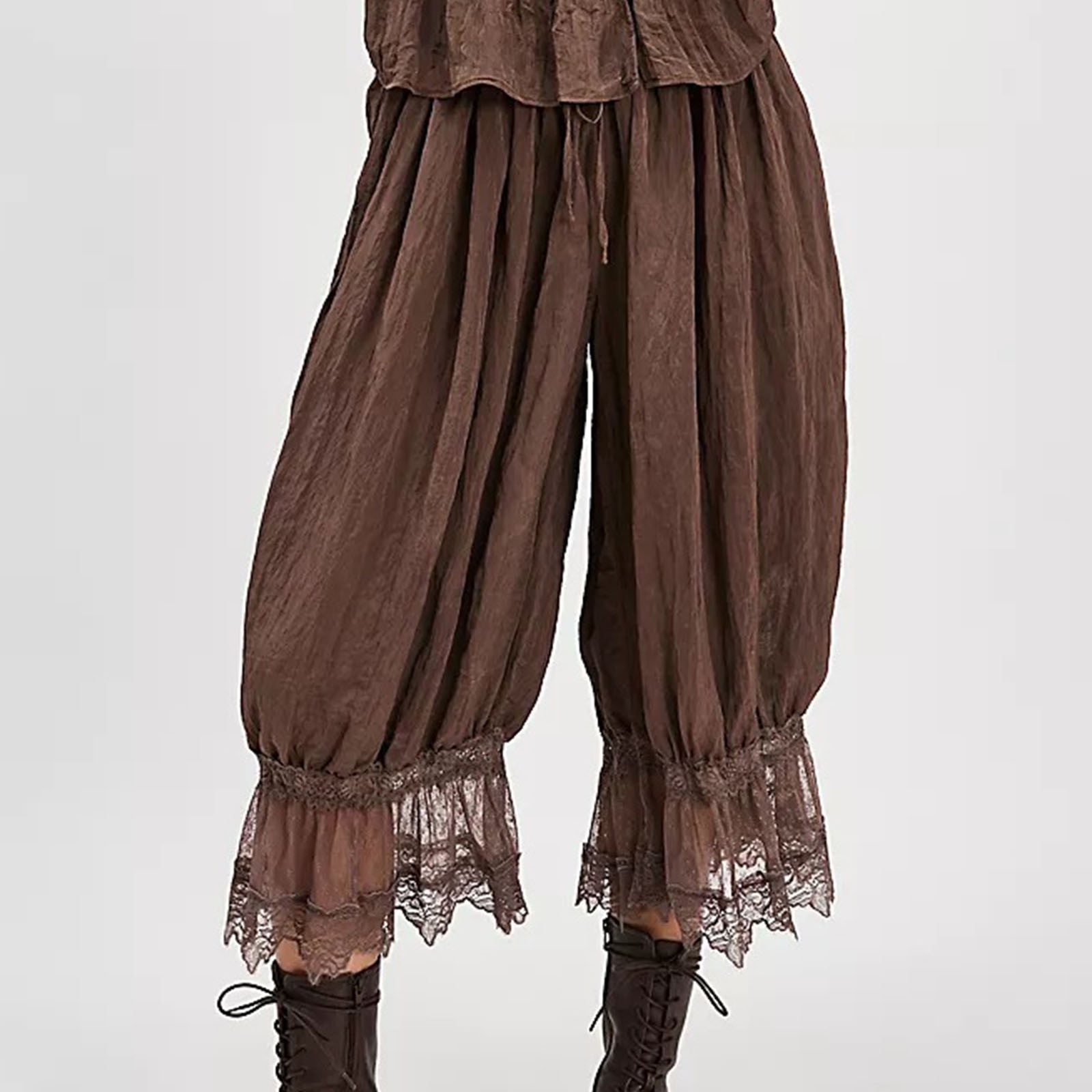 Karight Women Lace Long Bloomers Pants Elastic Waist Y2k Ruffle ...