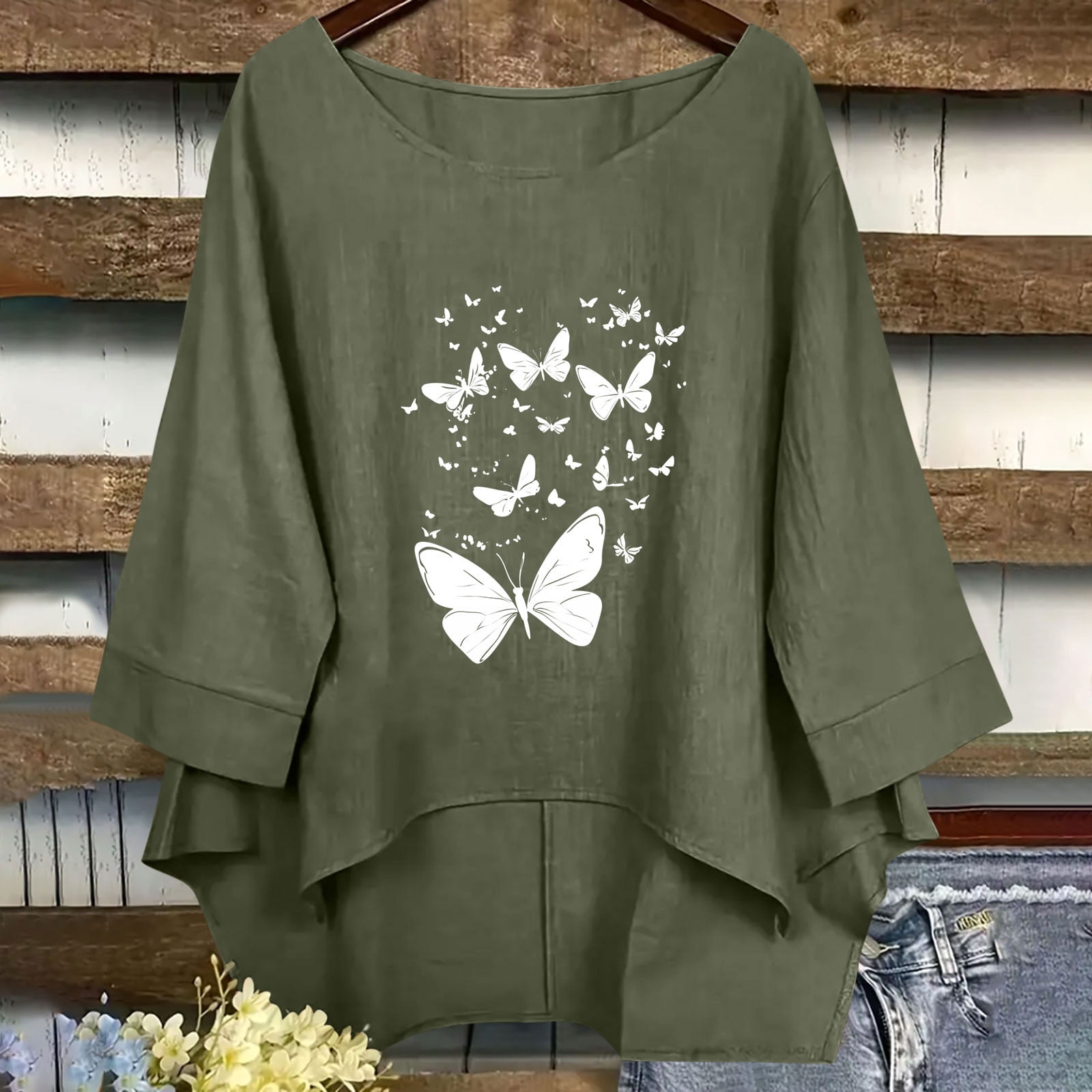 Karight Women‘s Fashion Casual Loos Short Sleeve Linen Embroidery Funny ...