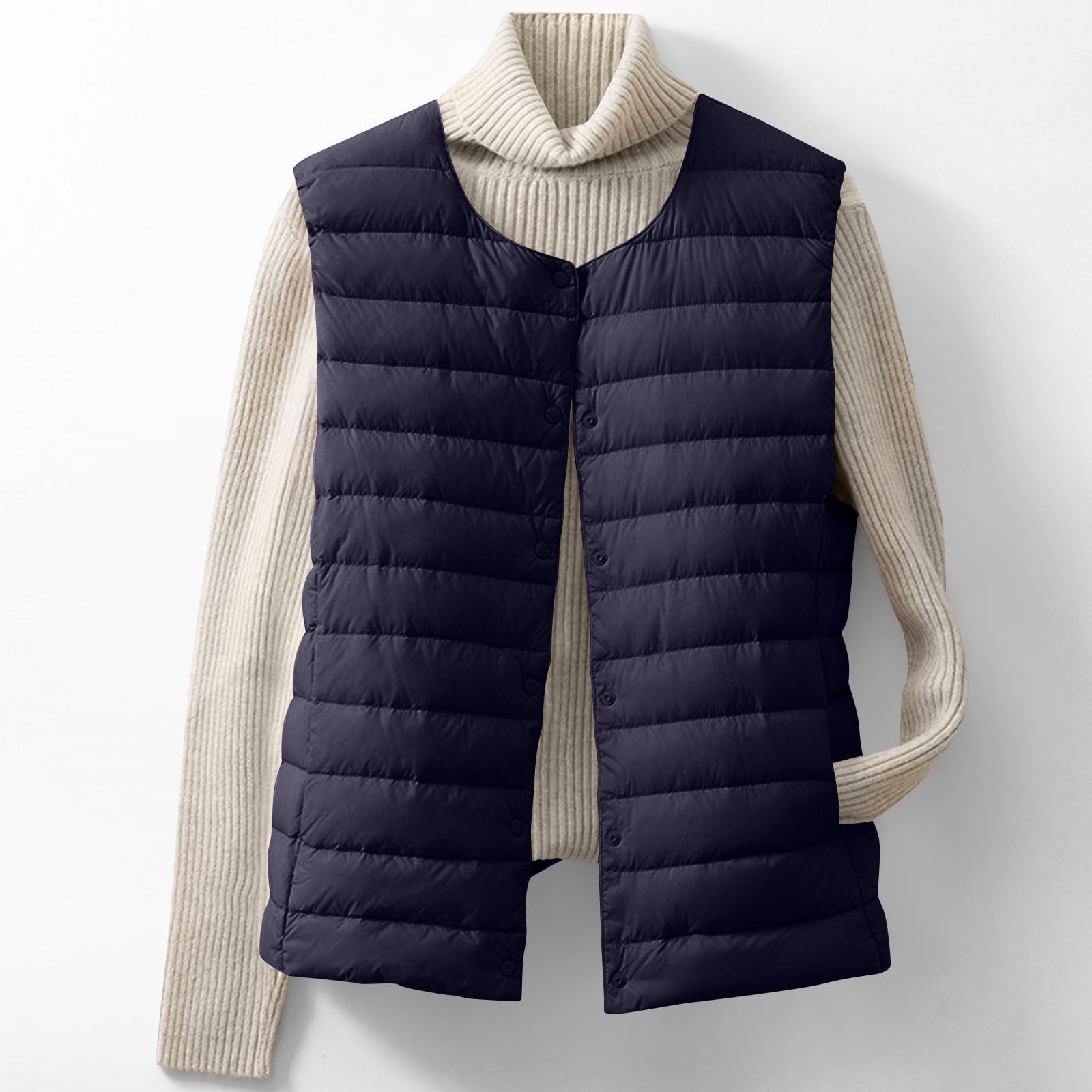 Karight Women's Lightweight Down Vest Collarless Button Down Puffer ...