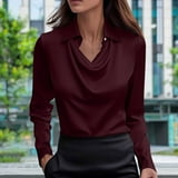 Karight Women's Long Sleeve Shirts Dressy Satin V Neck Tops Elegant ...