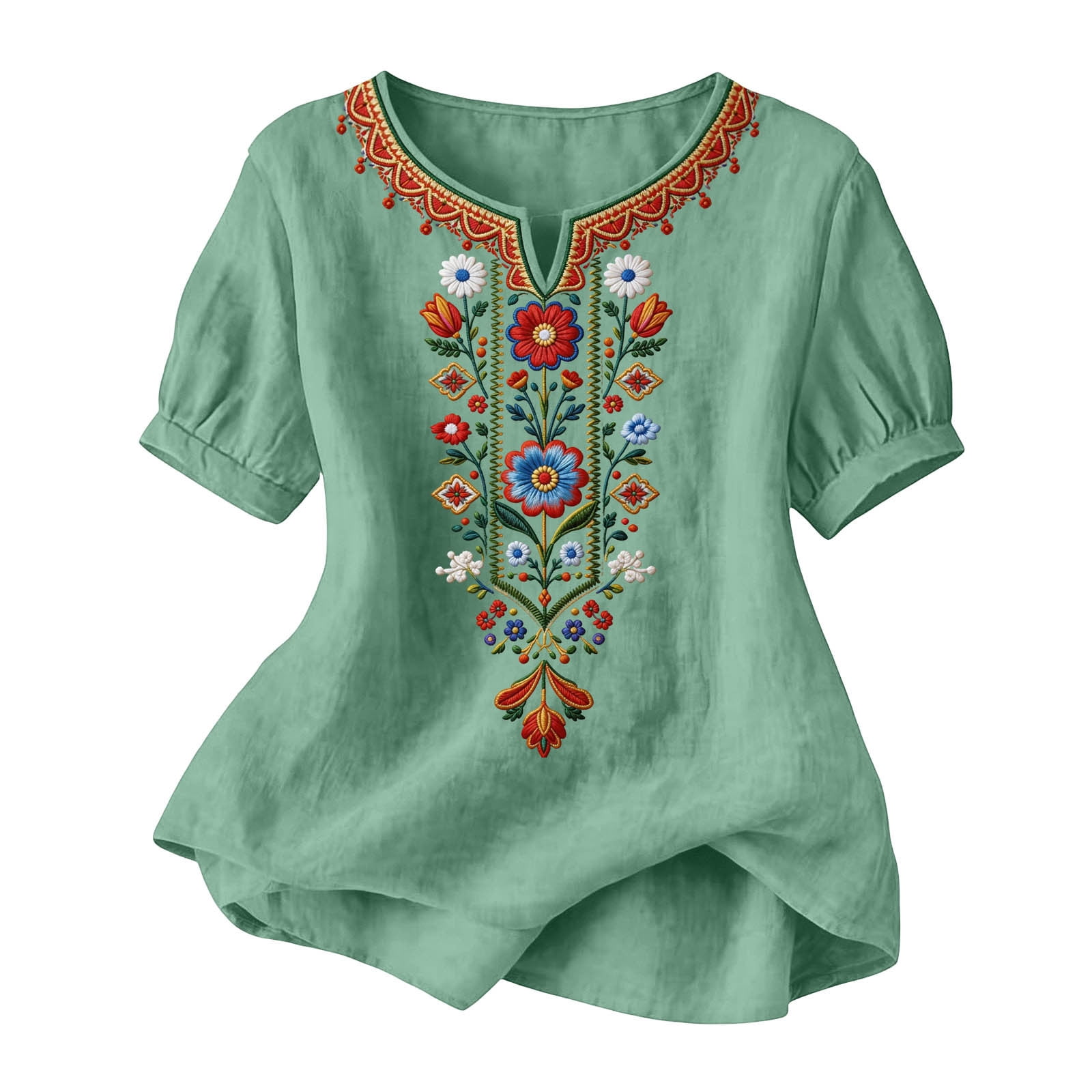 Karight Womens Floral Embroidered V Neck Short Sleeve Blouse Casual ...
