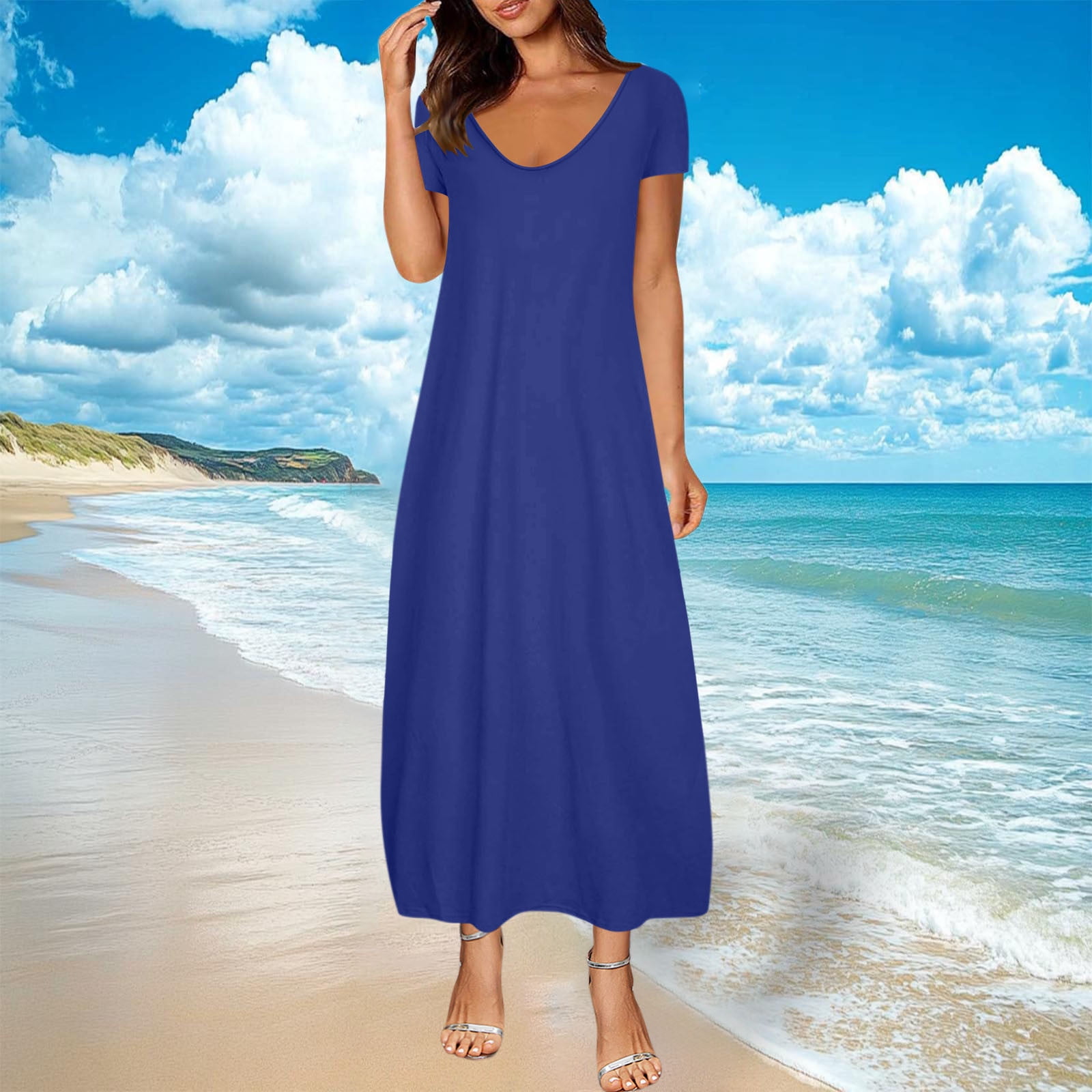 Karight Womens Plus Size Maxi Dresses Summer T Shirt Dress Casual V ...
