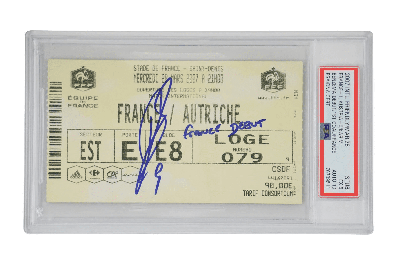 Karim Benzema Signed 2007 France Debut Ticket Inscribed France Debut ...
