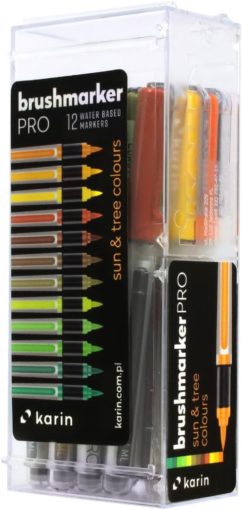 Karin Brushmarker Pro 12pc Sun and Tree Colors brush tip markers Set ...