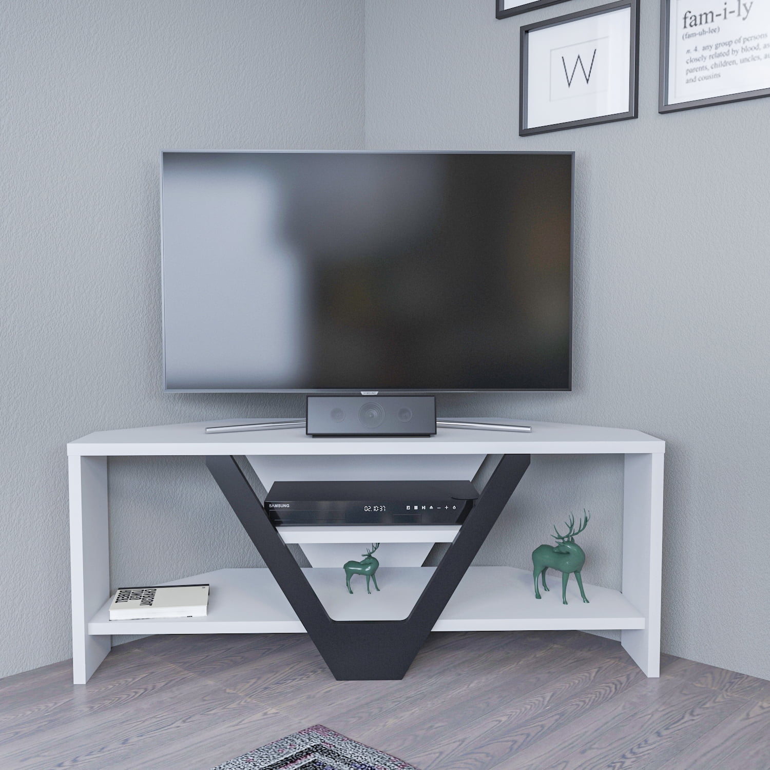 Karin Modern Wood TV Stand for 55 inch TV - White Black Finish ...