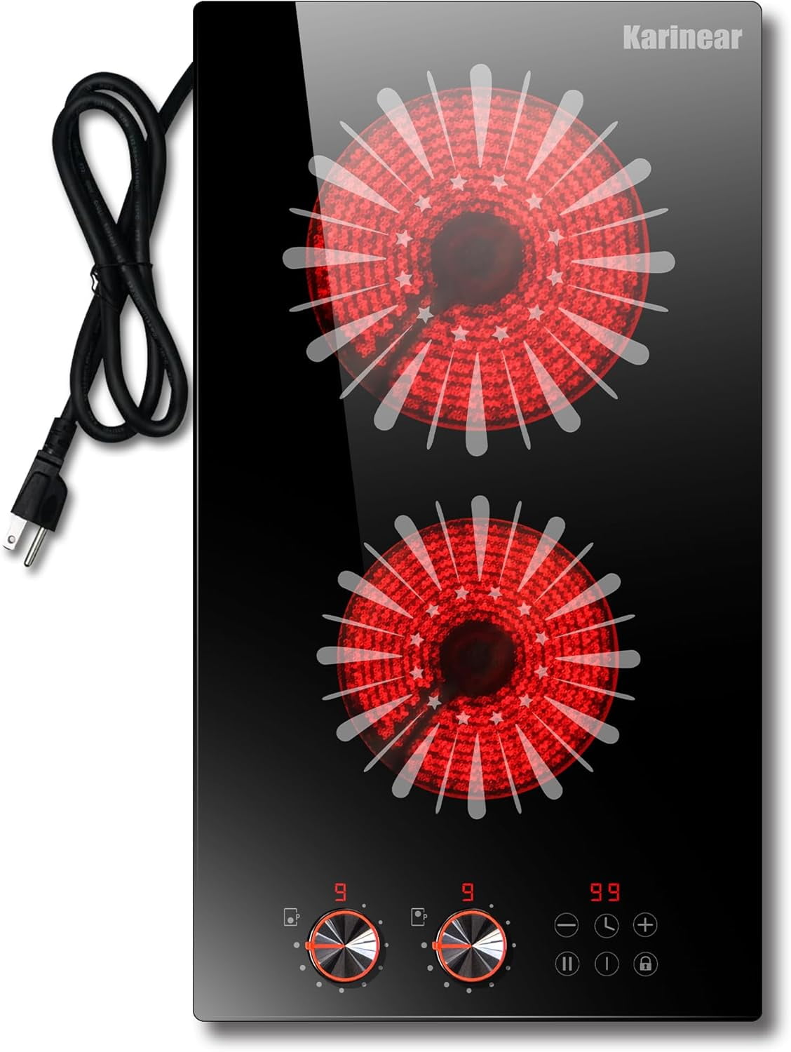 Karinear 110V Electric Cooktop 2 Burners, 12 Inch Electric Stove with ...