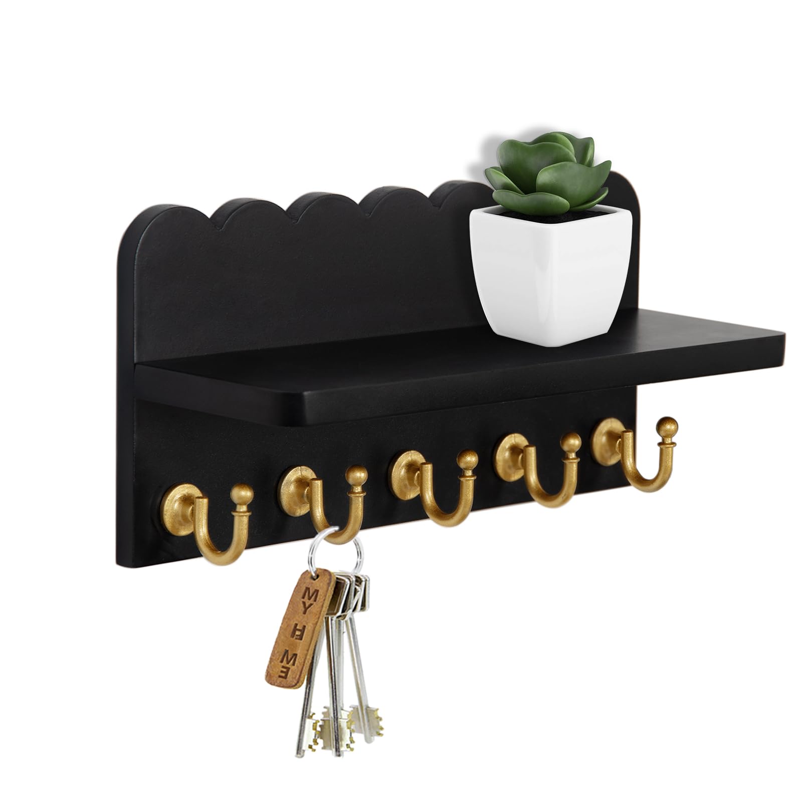 Karisky Key Holder Rack for Wall, 10 Inches Wood Wall Mount Scalloped ...
