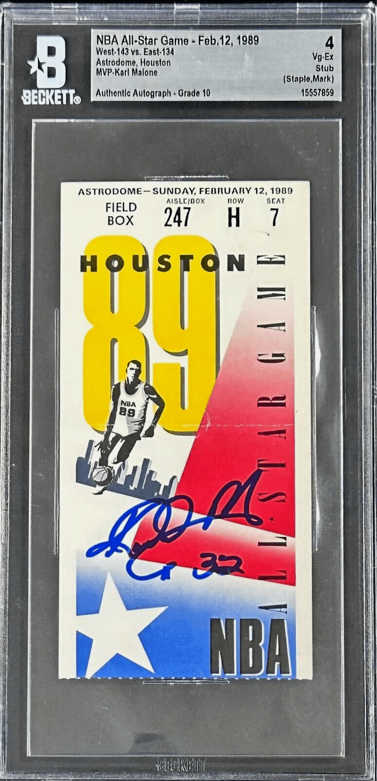 Karl Malone Signed 1989 NBA All Star Game Beckett VG-EX 4 Ticket Stub ...