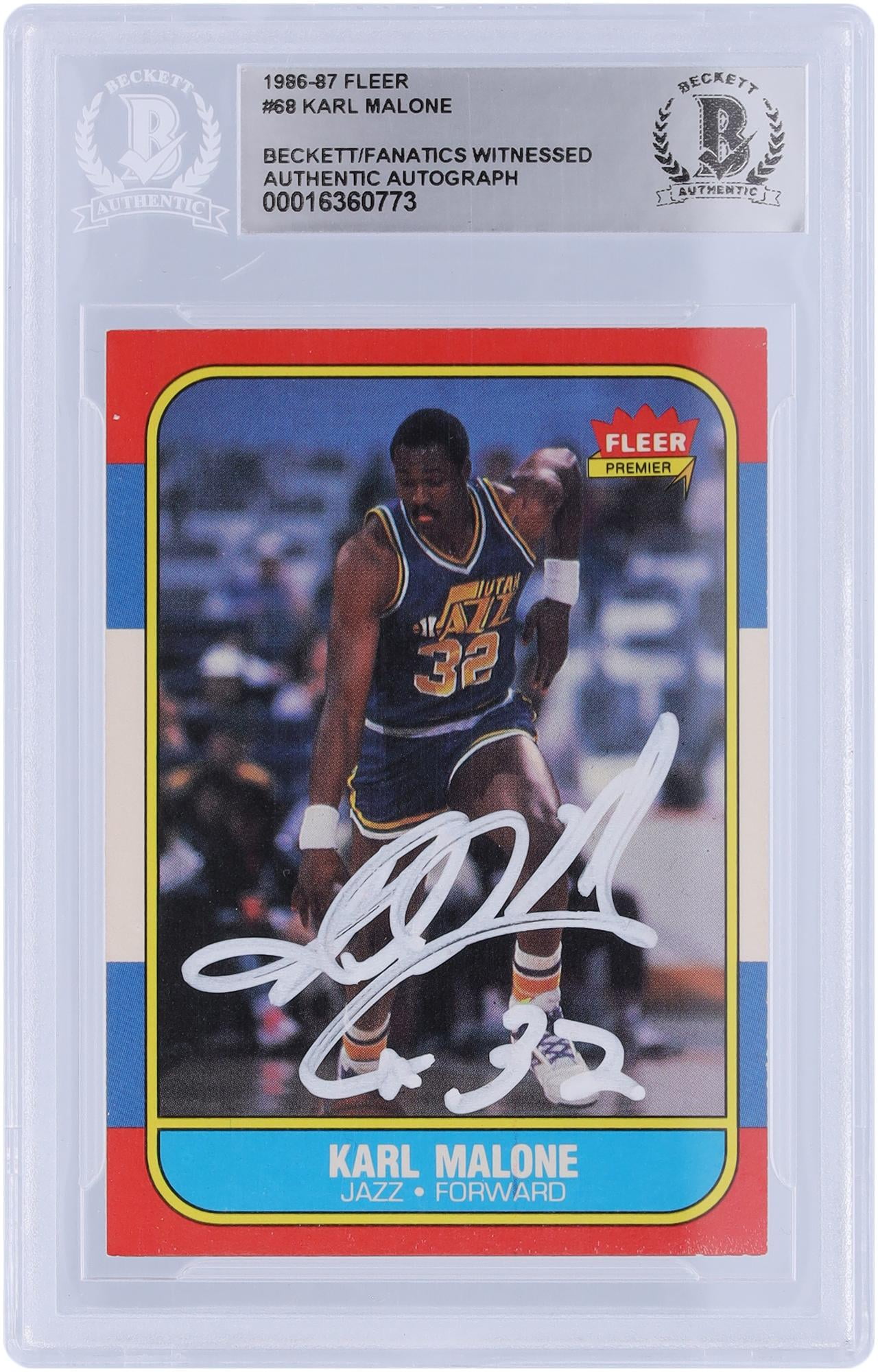 Karl Malone Utah Jazz Autographed 1986-87 Fleer White Ink #68 Beckett ...