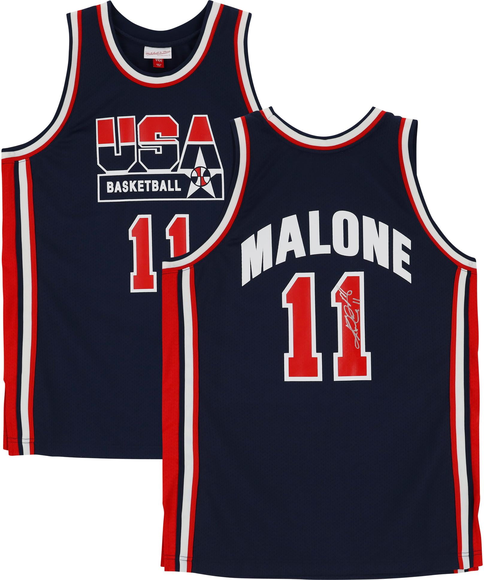 Karl Malone Utah Jazz Autographed Navy Mitchell & Ness 1992 Team USA ...
