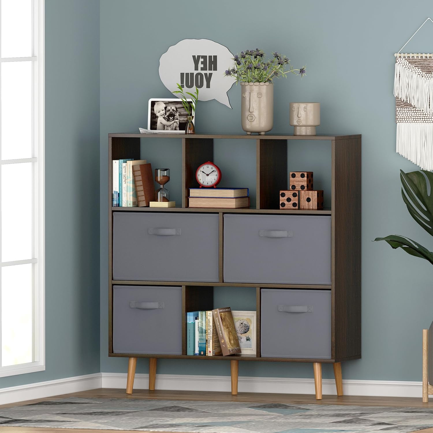 Karl home 3 Tier Bookshelf with Storage for Kids Nursery Rooms, Cubby ...