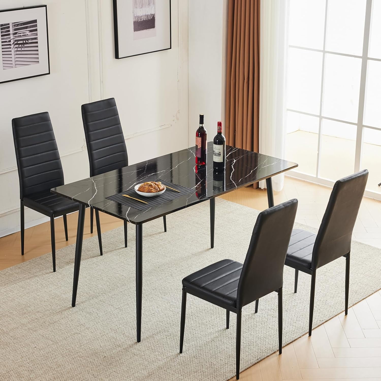 Karl home 5-Piece Modern Marble Dining Table Set for 4, Rectangular ...