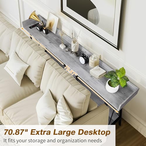 Karl home 70" Industrial Console Table with Outlets, Farmhouse Sofa ...