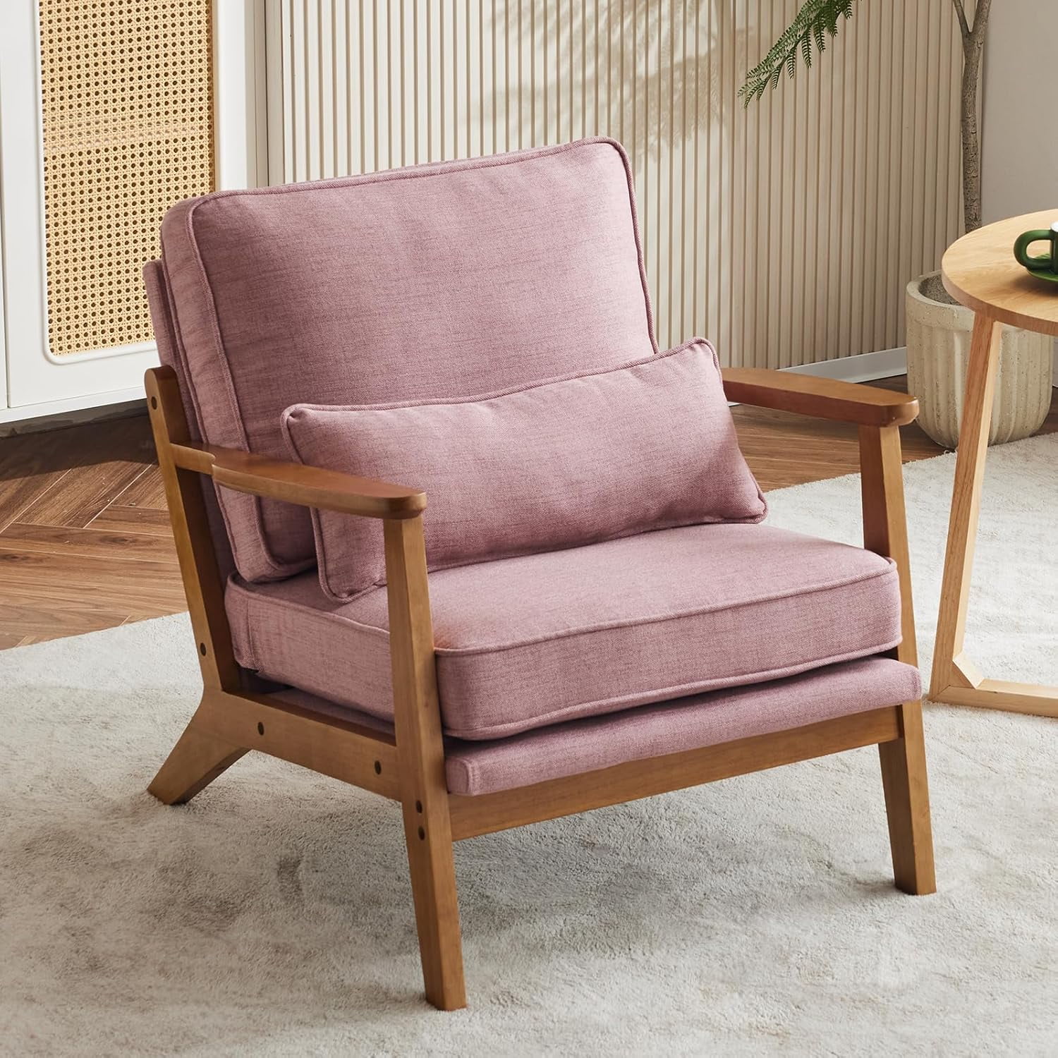 Karl home Accent Chair Wide Armrest Mid-Century Lounge Chair Linen ...