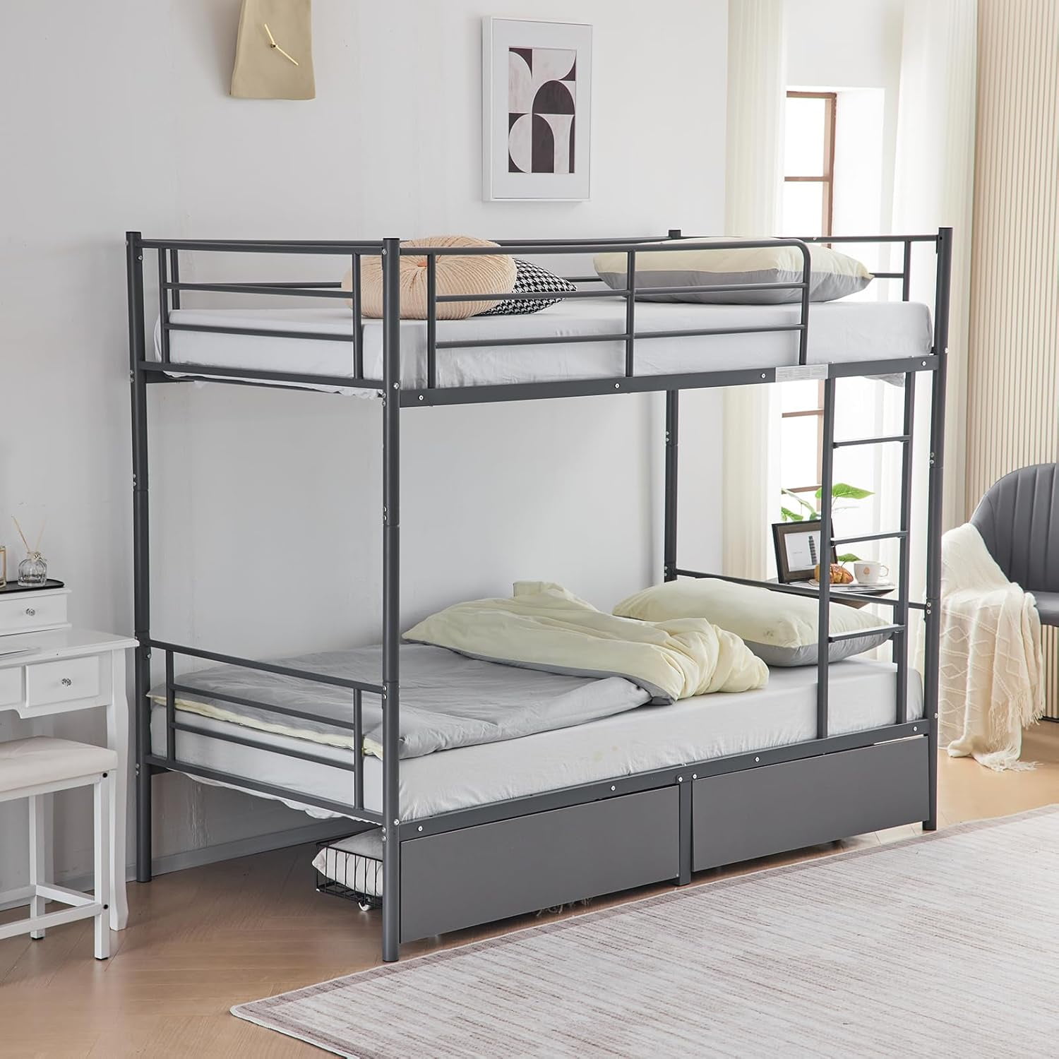 Karl home Black Bunk Bed Twin Over Twin, Metal Bunk Bed with Built-in ...