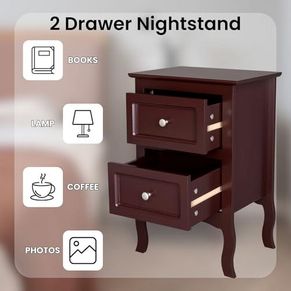 Karl home Brown Nightstand Set of 2 for Bedroom, Vintage Small Night ...
