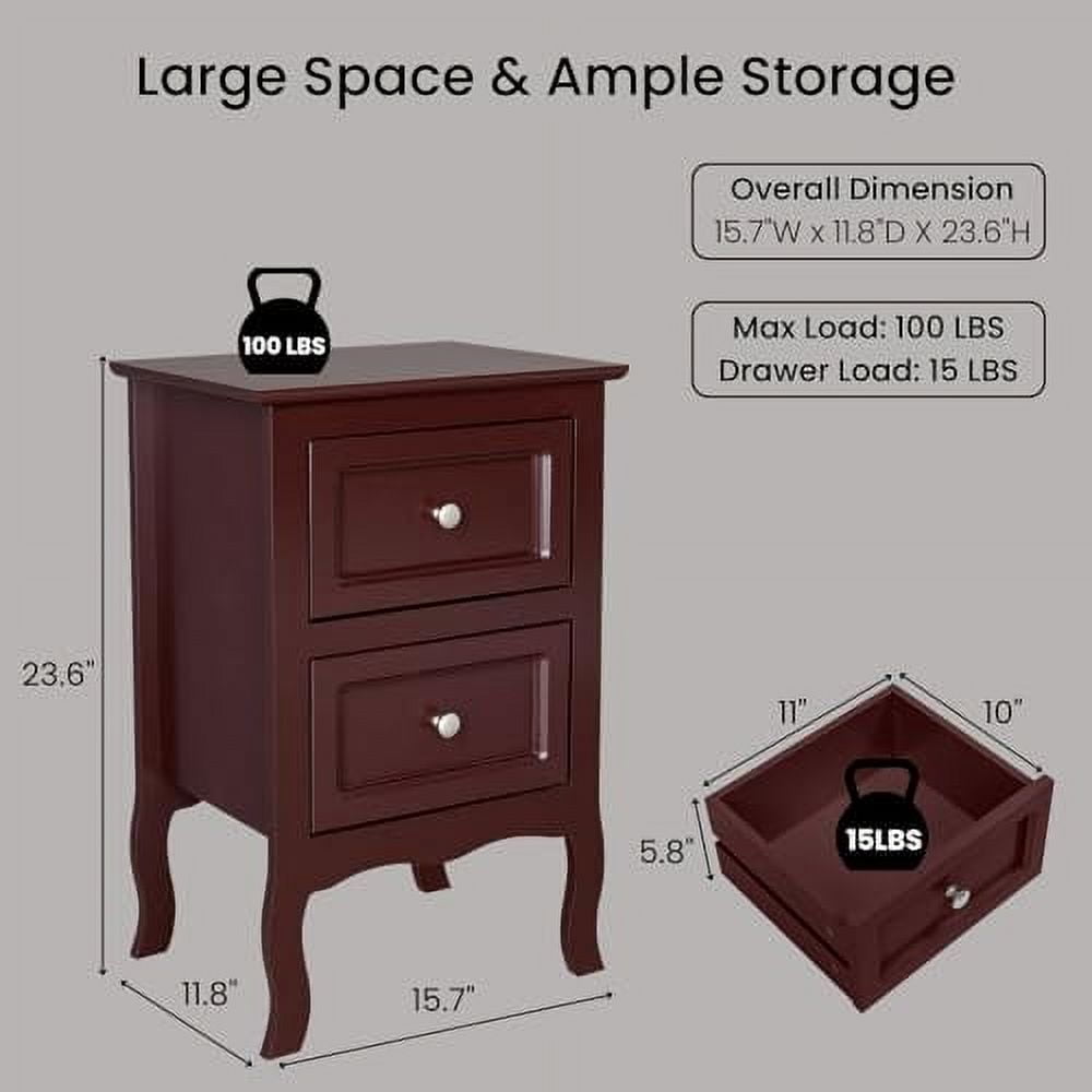 Karl home Brown Nightstand Set of 2 for Bedroom, Vintage Small Night ...